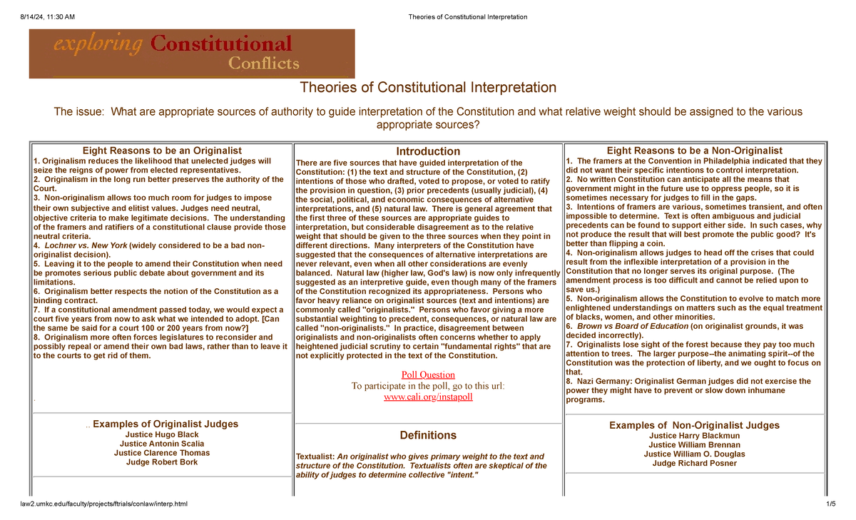 Theories of Constitutional Interpretation - Originalism reduces the ...