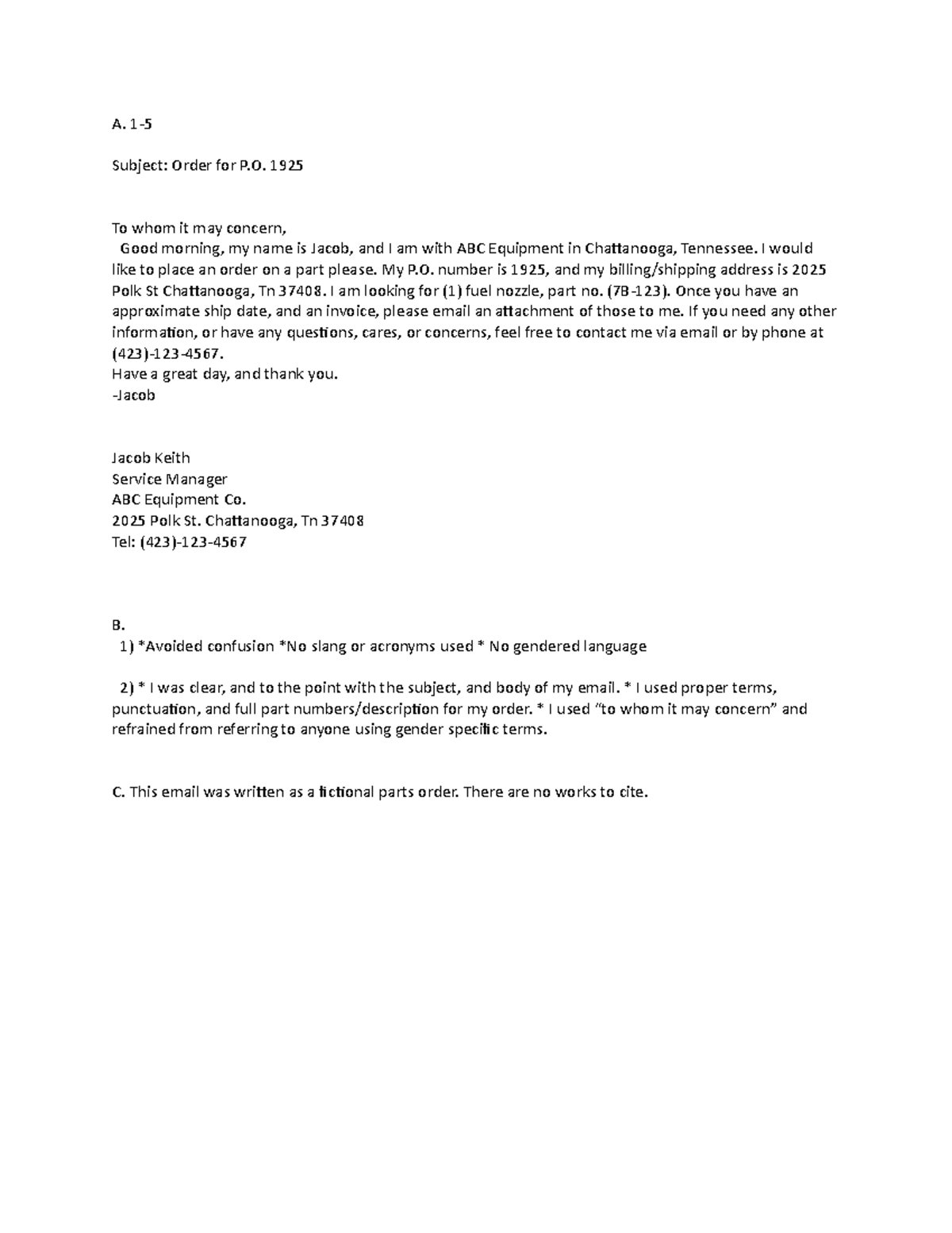 Task 1 Writing a Professional Email - A. 1- 5 Subject: Order for P ...