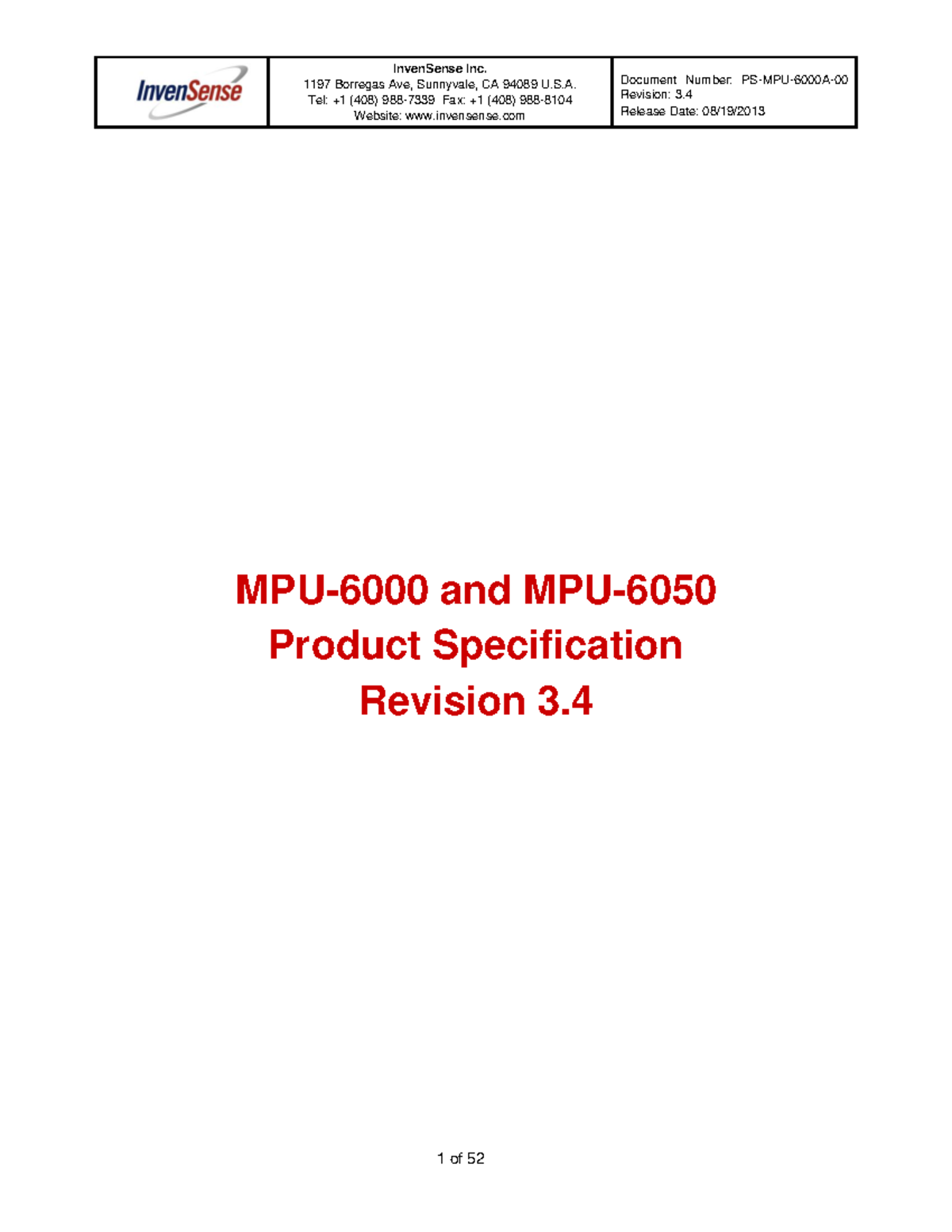 MPU-6000-Datasheet 1 - data map cảm biến - InvenSense Inc. 1197 ...