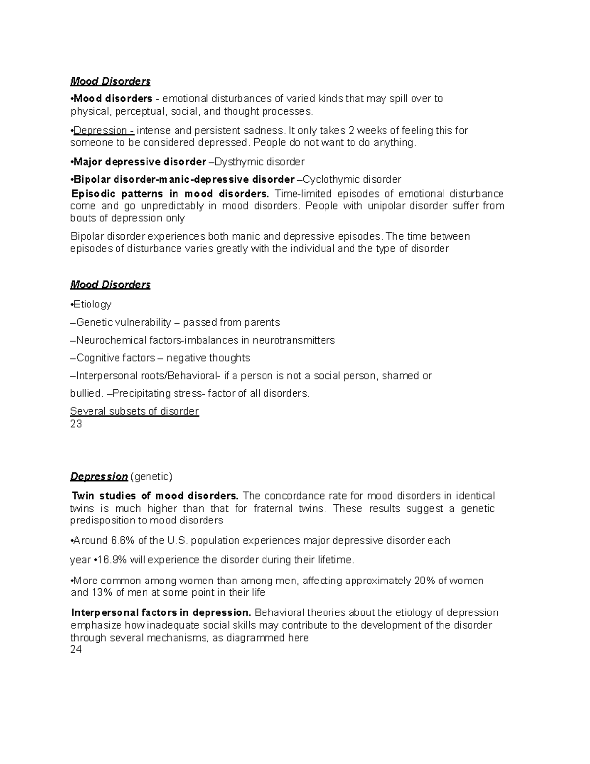 Mood Disorders Overview - Psych 223 Exam 3 Notes - Studocu