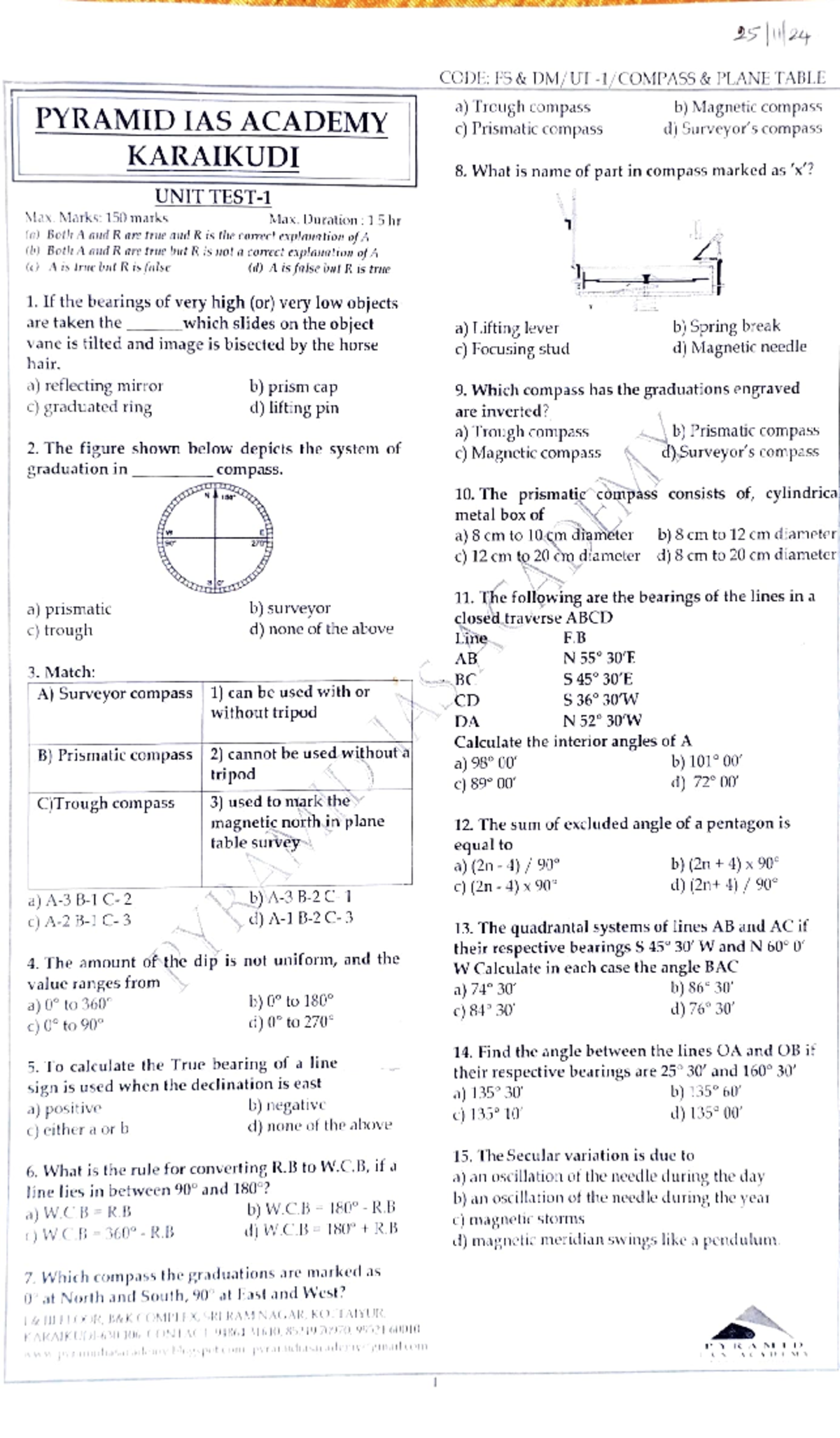 Surveyor & DM Unit Test-1 (Code: FS) - Pyramid IAS Academy - Studocu