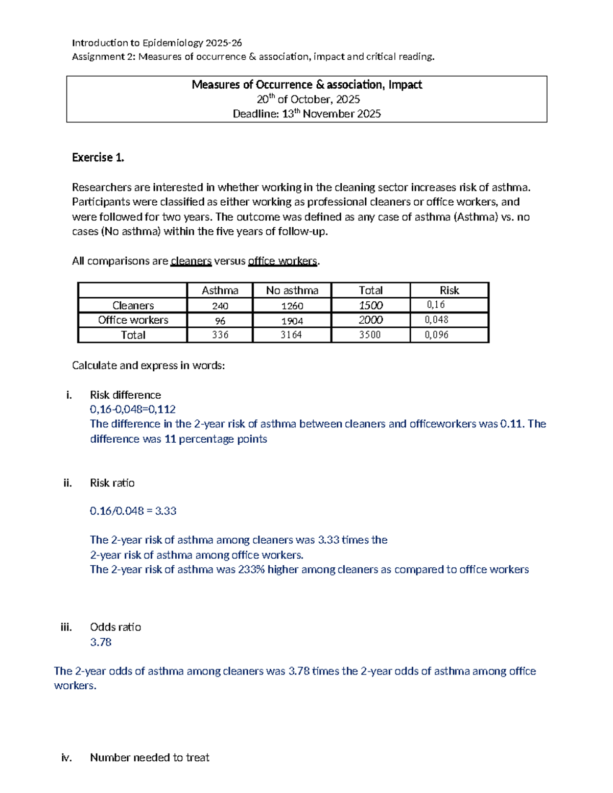 Epidemiology Assignment 2: Measures of Occurrence & Impact Analysis ...
