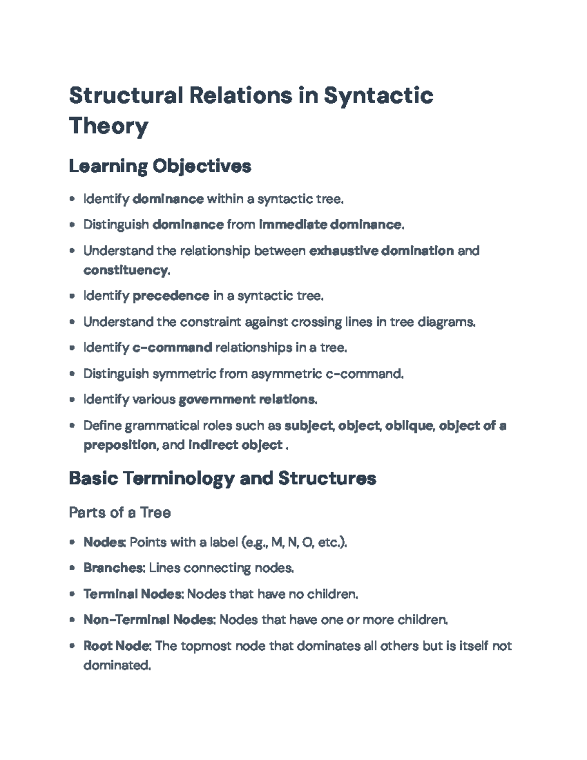 Syntactic Theory: Dominance, Precedence, C-command, & Government Concepts - Structural Relations ...
