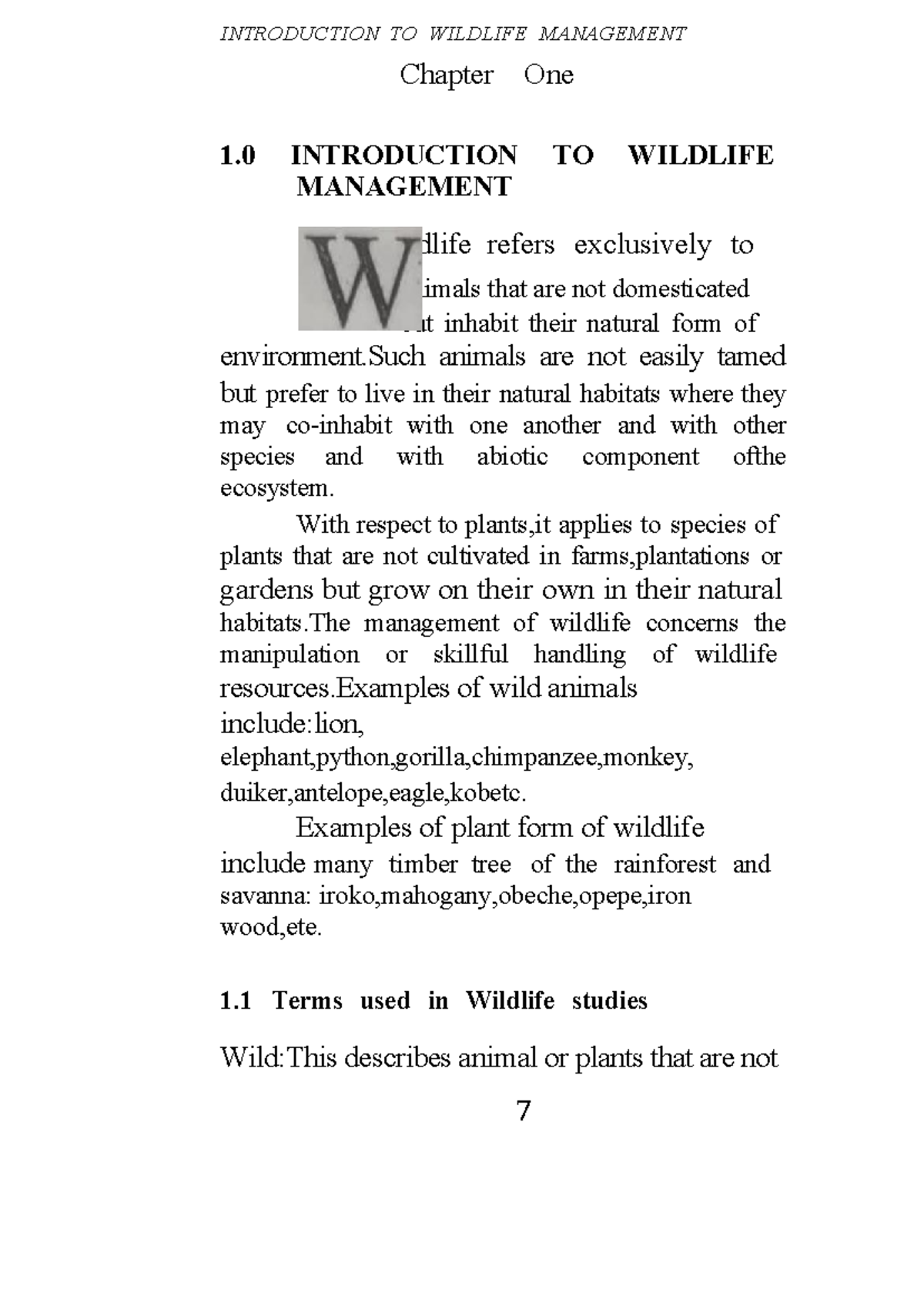 INTRODUCTION TO WILDLIFE MANAGEMENT Chapter 1: Overview and Key ...