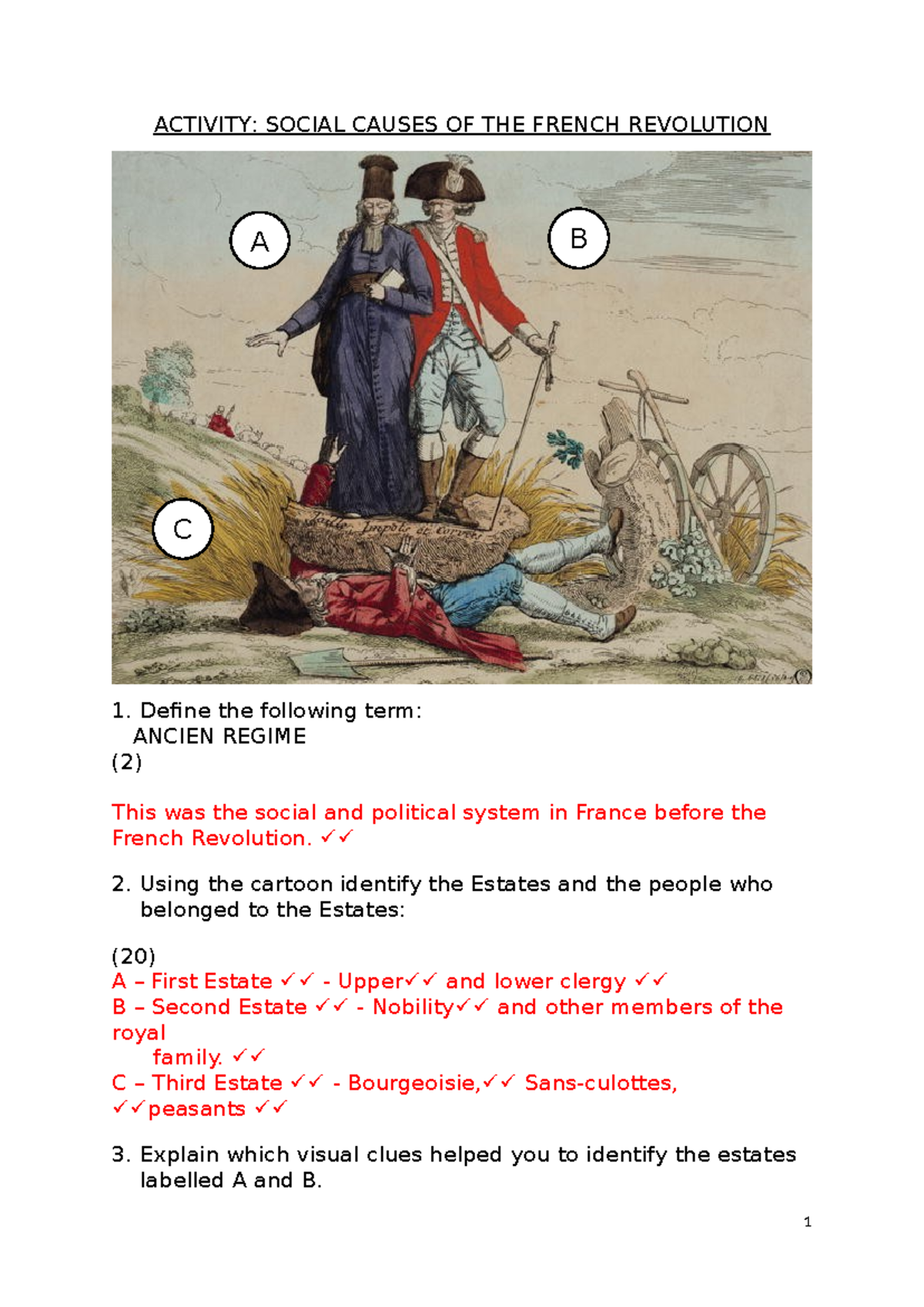 ACTIVITY: SOCIAL CAUSES OF THE FRENCH REVOLUTION - MODEL ANSWER - Studocu