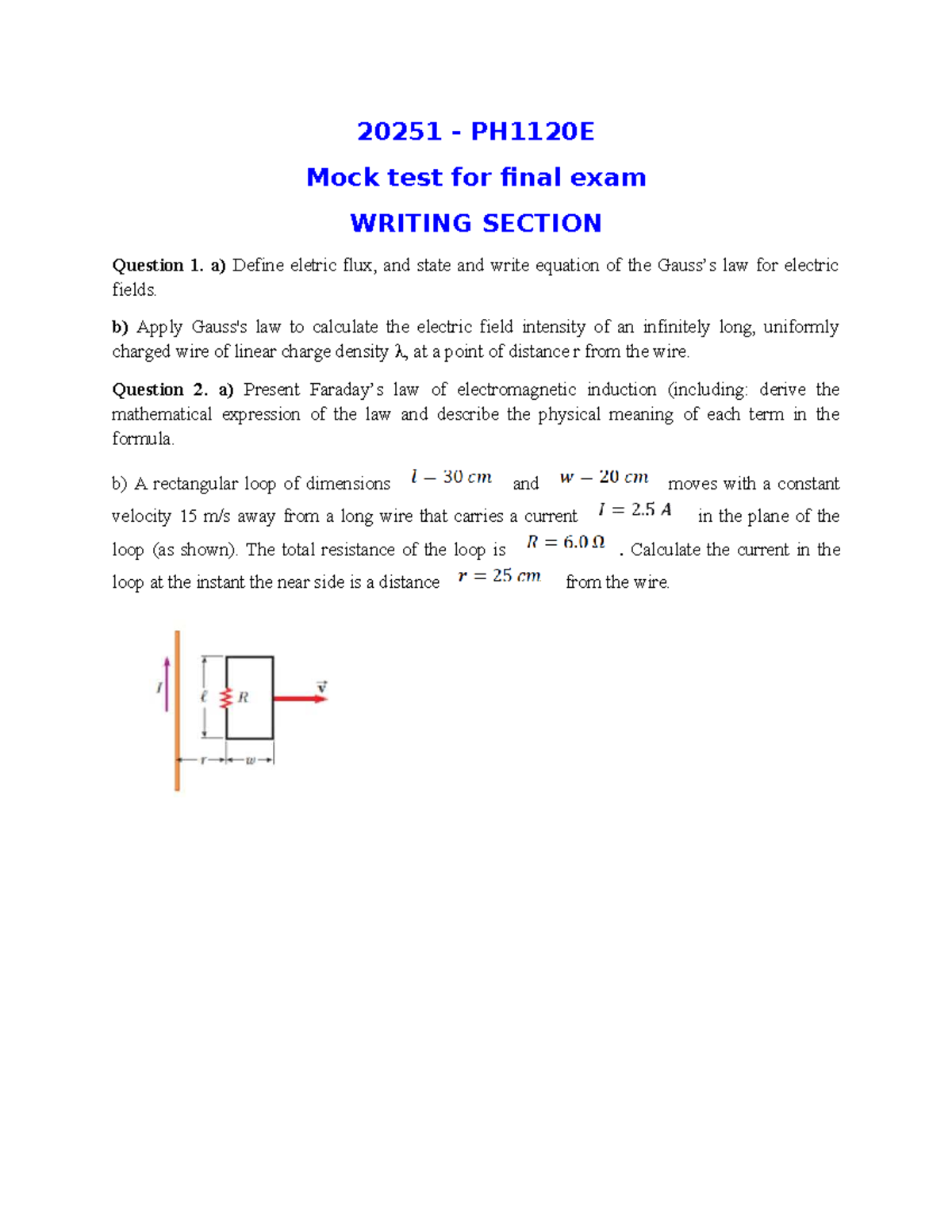 PH1120E Final Exam Mock Test: Writing Section (CTTT) - Studocu