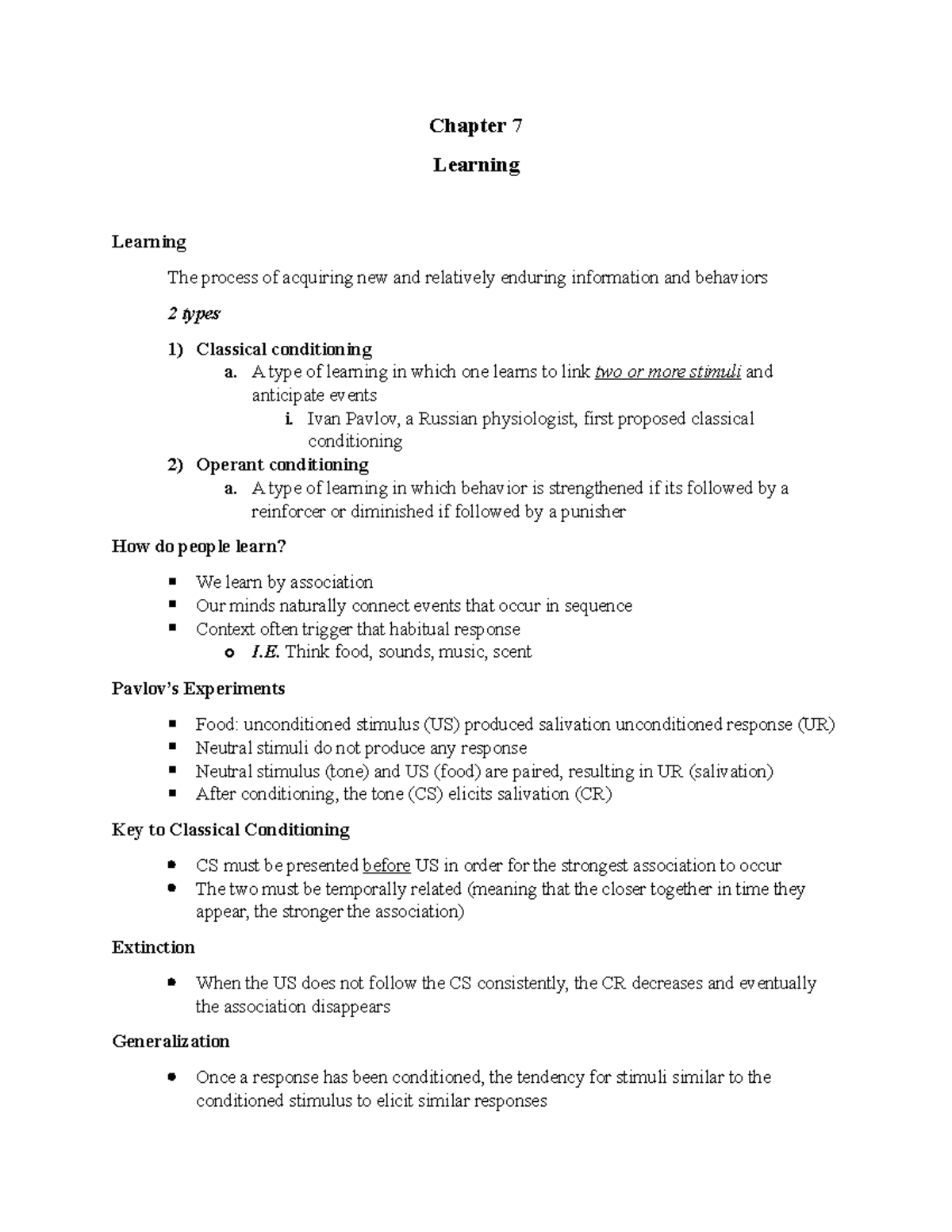 Chapter 7 Learning - Lecture notes 10 - Chapter 7 Learning Learning The ...