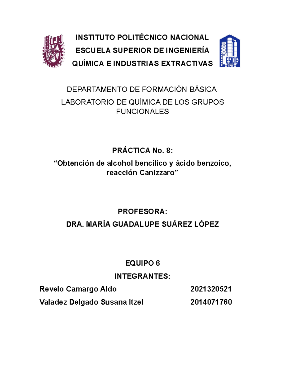 Práctica 8: Obtención de Ácido Benzoico y Alcohol Bencílico - Canizzaro ...