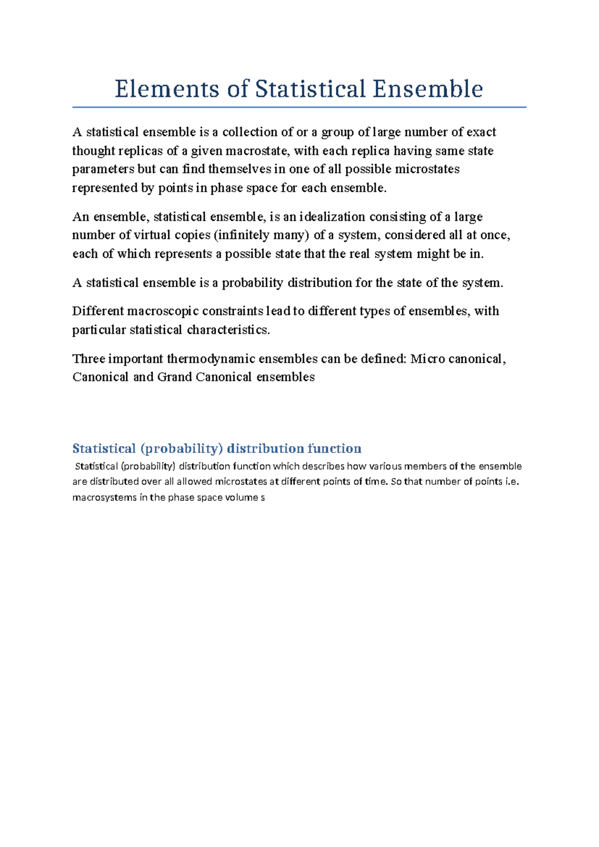 Elements of Statistical Ensemble - An ensemble, statistical ensemble ...
