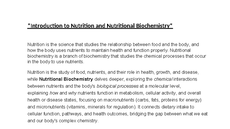 Introduction to Nutrition and Nutritional Biochemistry (NUTR 101) - Studocu