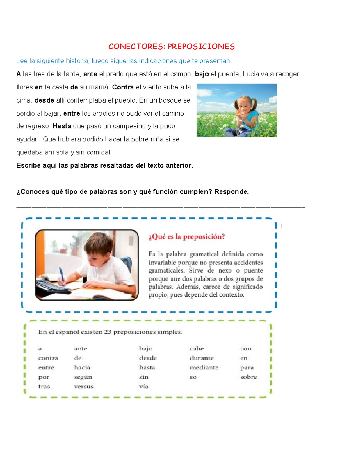 CONECTORES: PREPOSICIONES Y SU FUNCIÓN EN ORACIONES - Studocu
