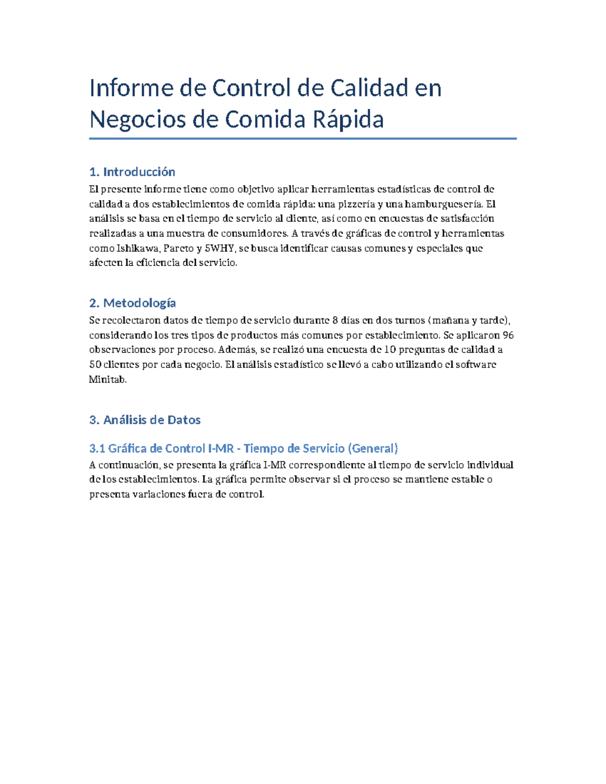 Informe de Control de Calidad en Comida Rápida - Etapa 2 - Studocu