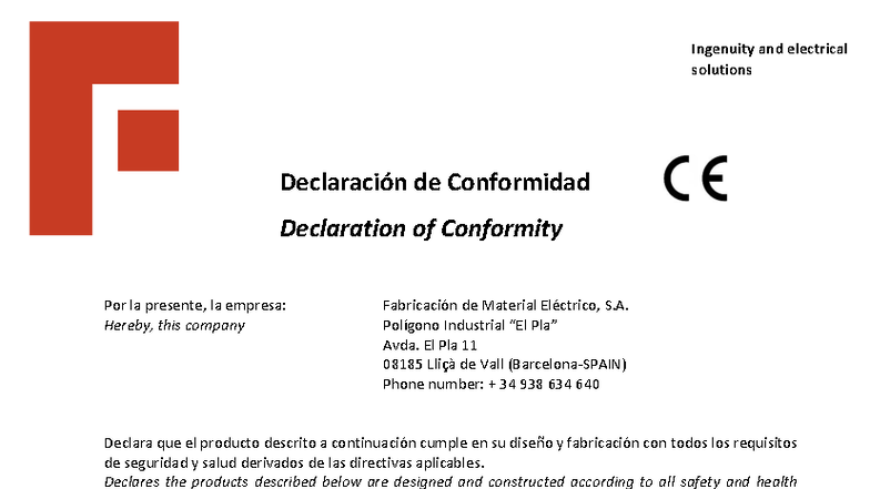 CE Declaration of Conformity for Electrical Products 13546-13842 - Studocu
