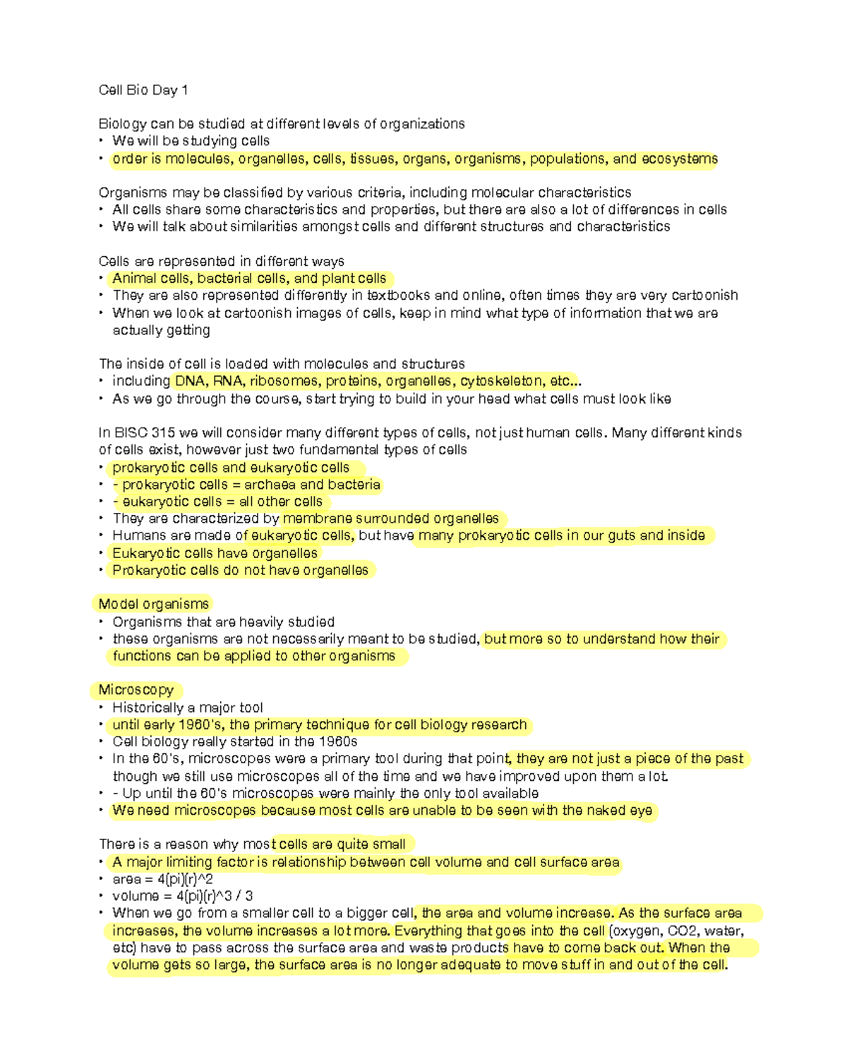 Cell bio - These are the notes for tesst 1 and test 2 - Cell Bio Day 1 ...