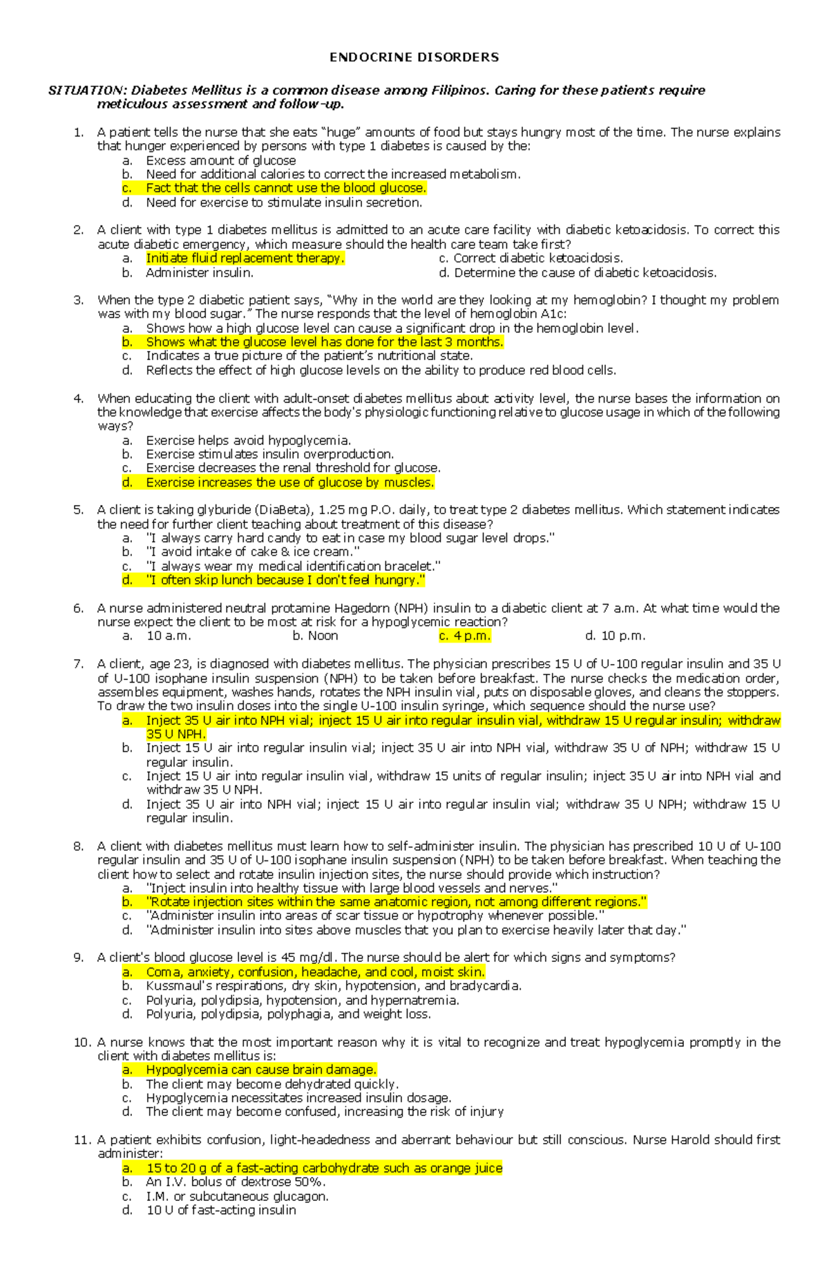 ENDO 102: Test Drill on Endocrine Disorders - Answer Key - Studocu