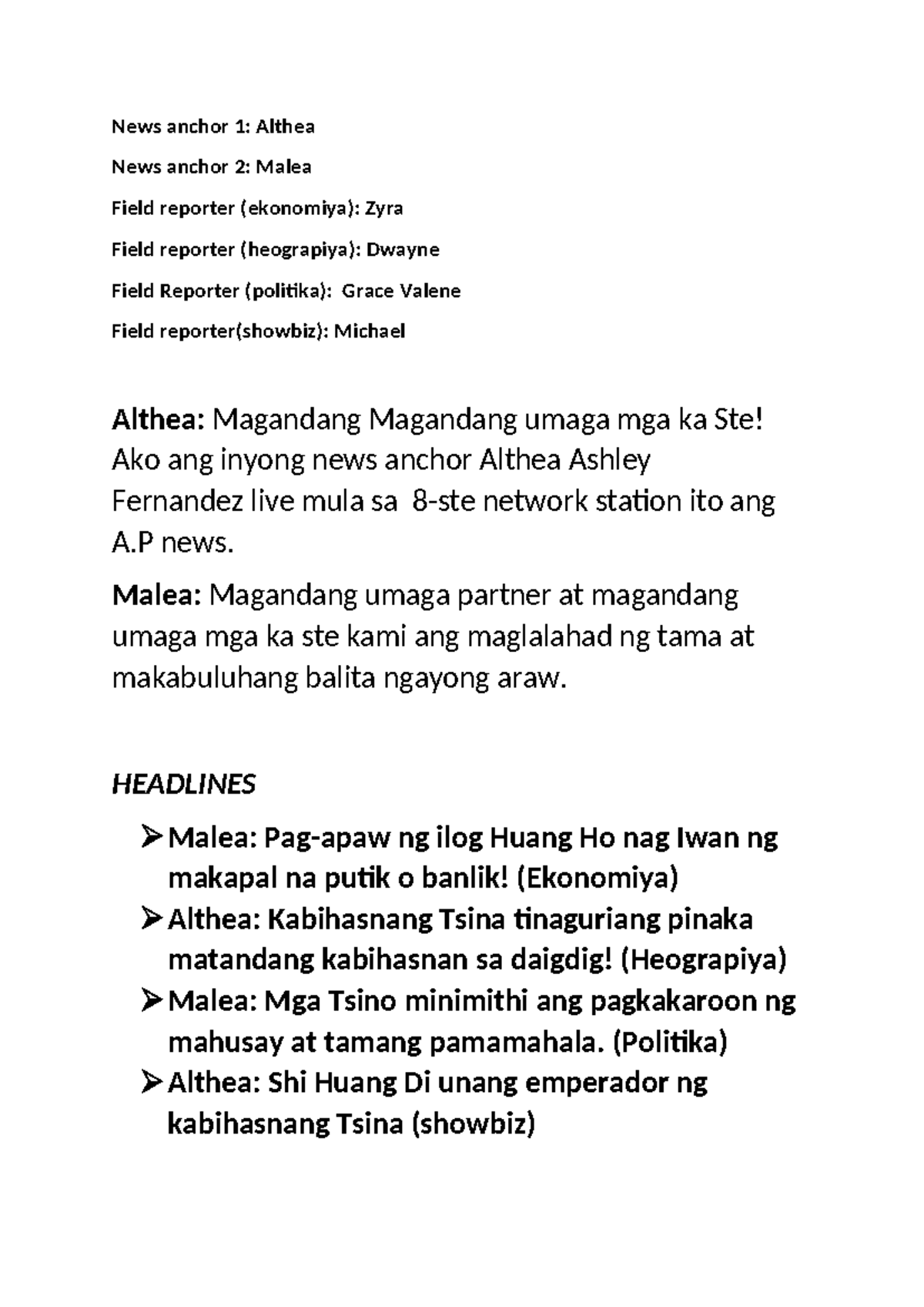 Pag-uulat ng Balita 8-STE: Ekonomiya, Heograpiya, Politika at Showbiz ...