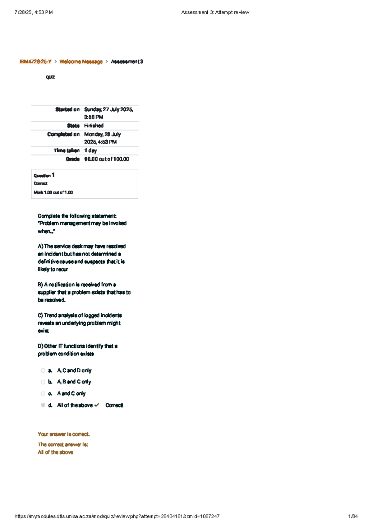 Assessment 3: Attempt Review for IT Problem Management - Studocu