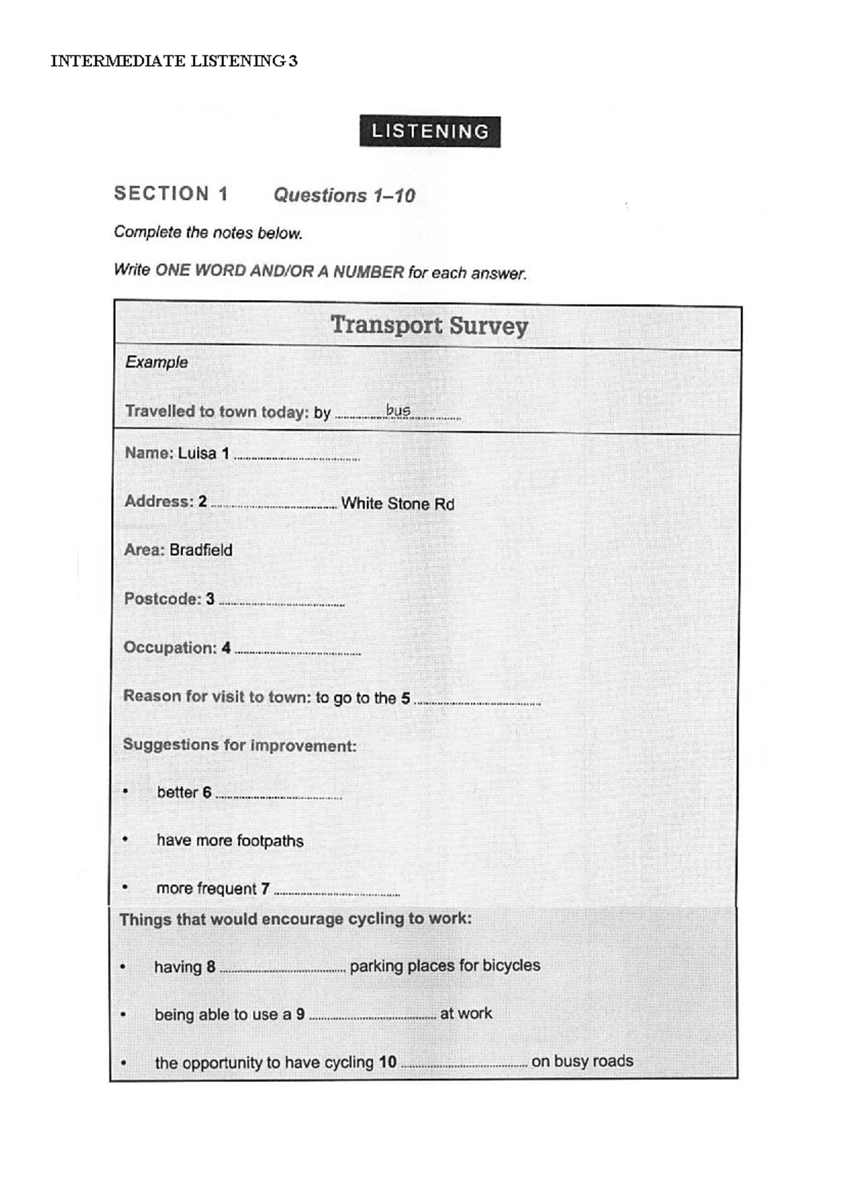 Intermediate Listening 3: Listening Section 1 Notes - Studocu