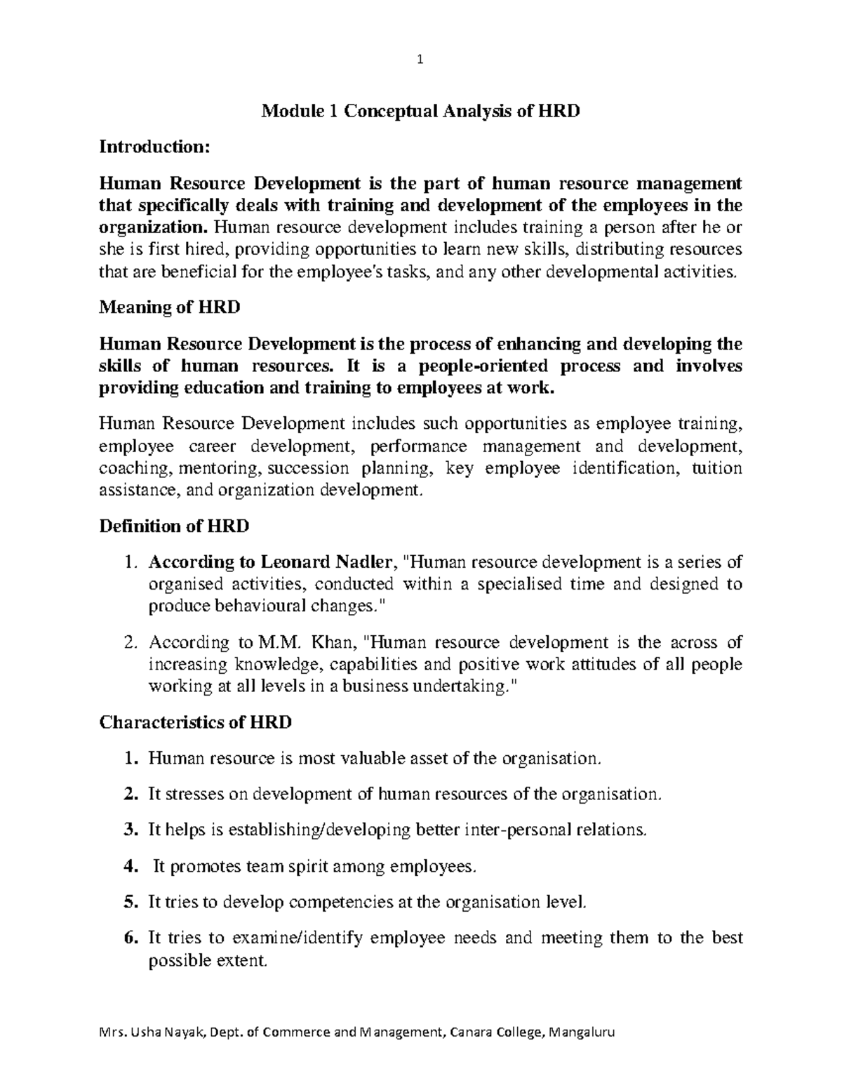 Module 1 Conceptual Analysis of HRD - Human resource development ...