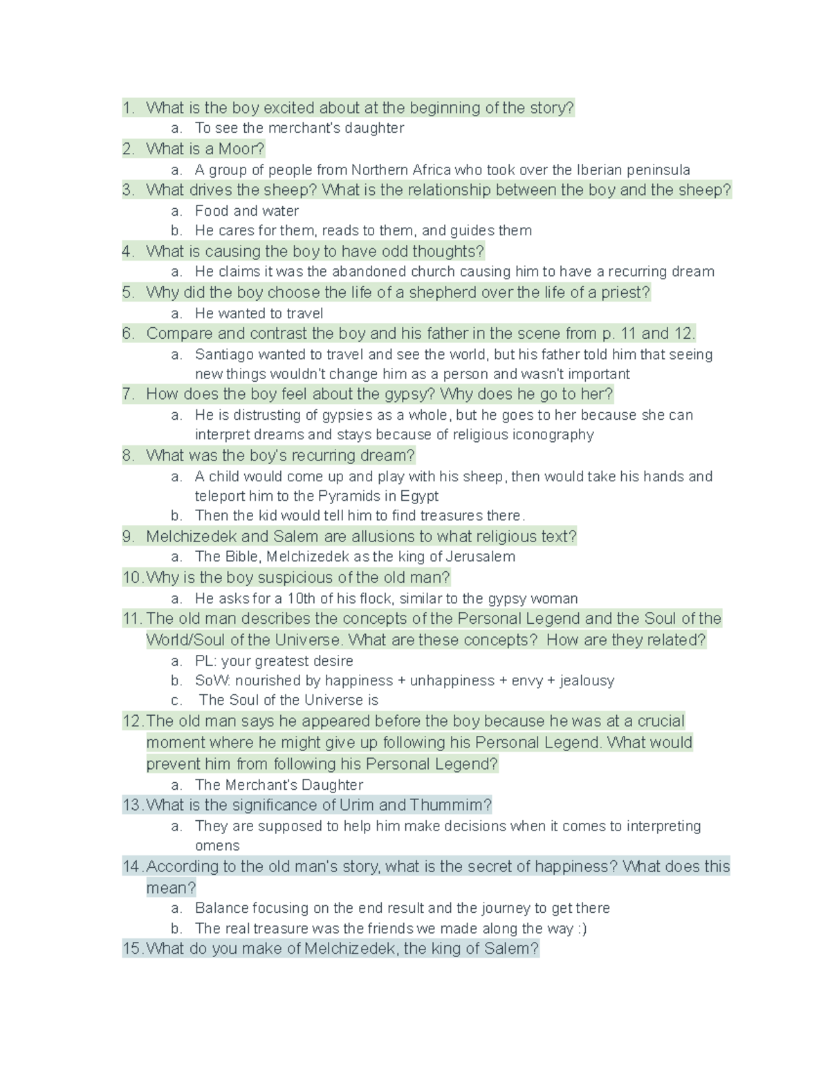The Alchemist: Questions - What is the boy excited about at the ...