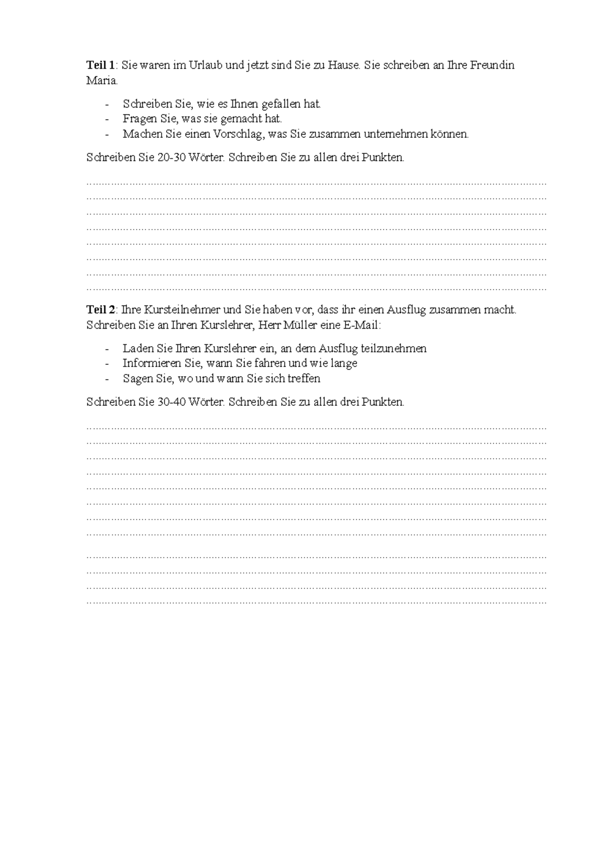 Teil 1: Urlaubserfahrungen und Ausflugsplanung - Niveau A2 - Studocu