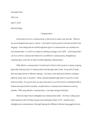 UNV-104 Self Reflection Essay - Self-Reflection Kendra Bowens College ...