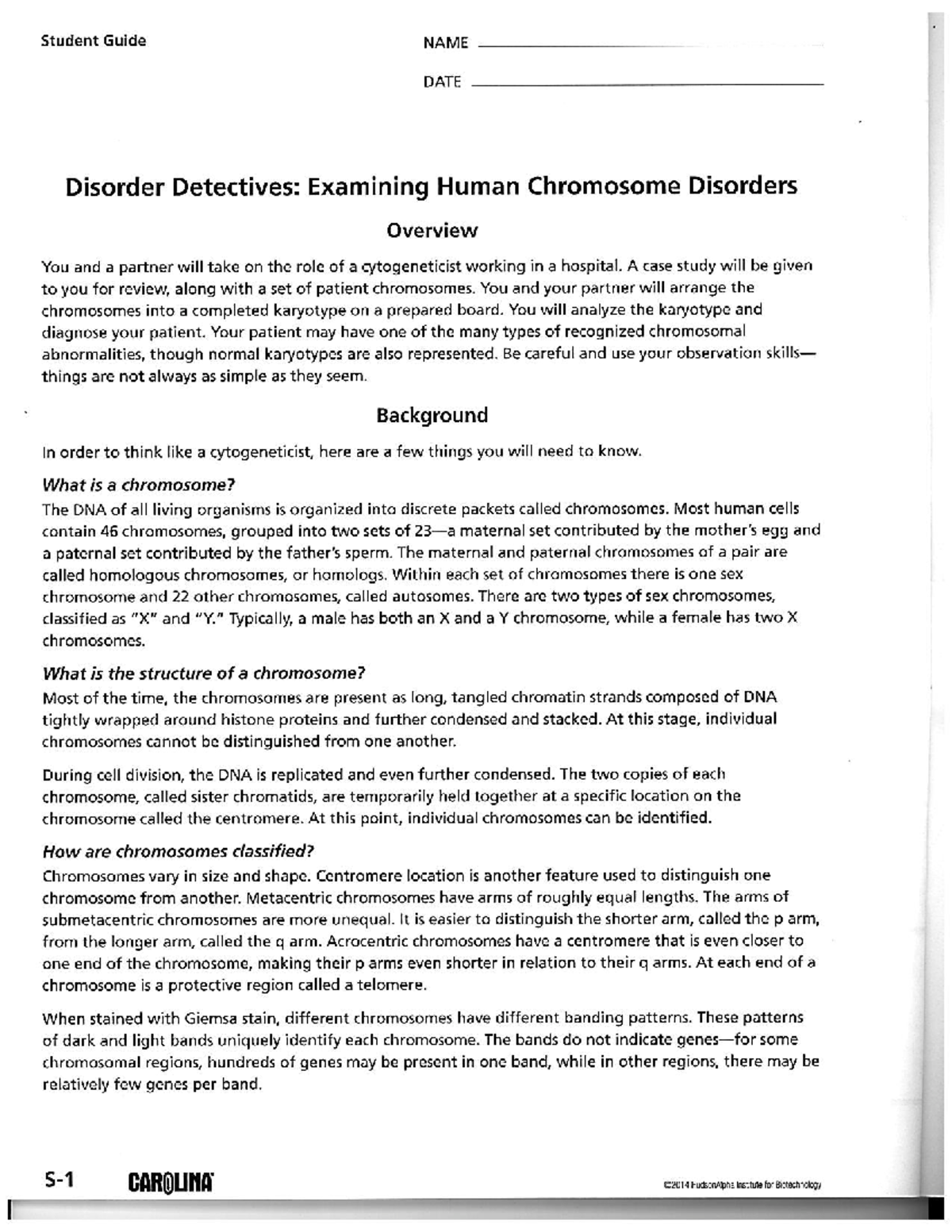 Disorder Detectives: Karyotyping Human Chromosome Disorders Lab 02014 ...
