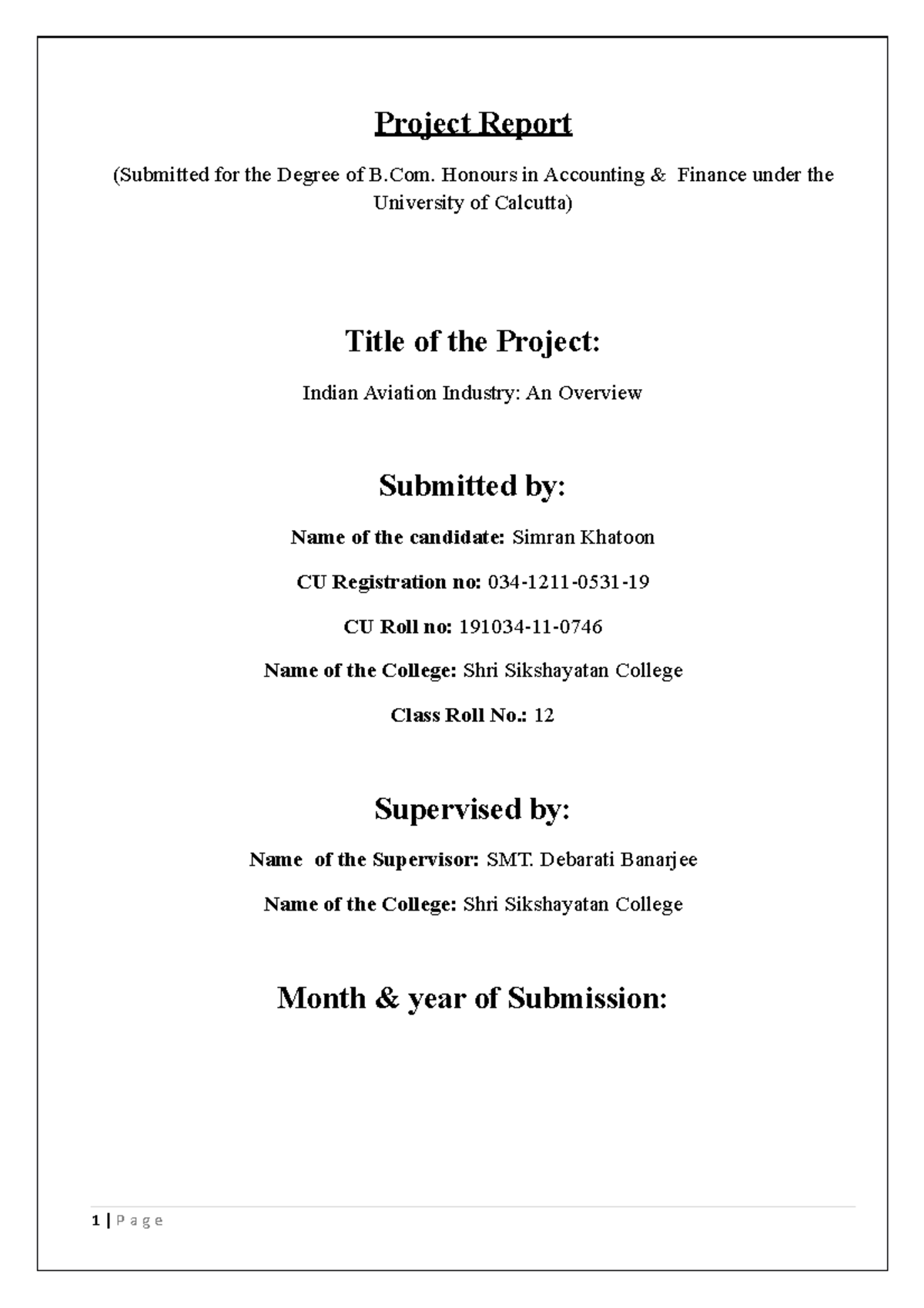 B.Com. Honours Project: Overview of Indian Aviation Industry - Studocu