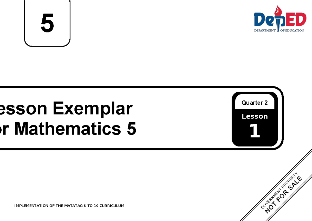 F2 Q2 LE MATH 5 Lesson Exemplar: Week 1 Activities - Studocu