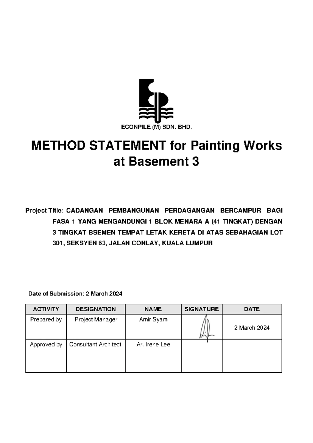 Method Statement for Slab Coring - Concreting Works at Basement 3 (Rev 2) - Studocu