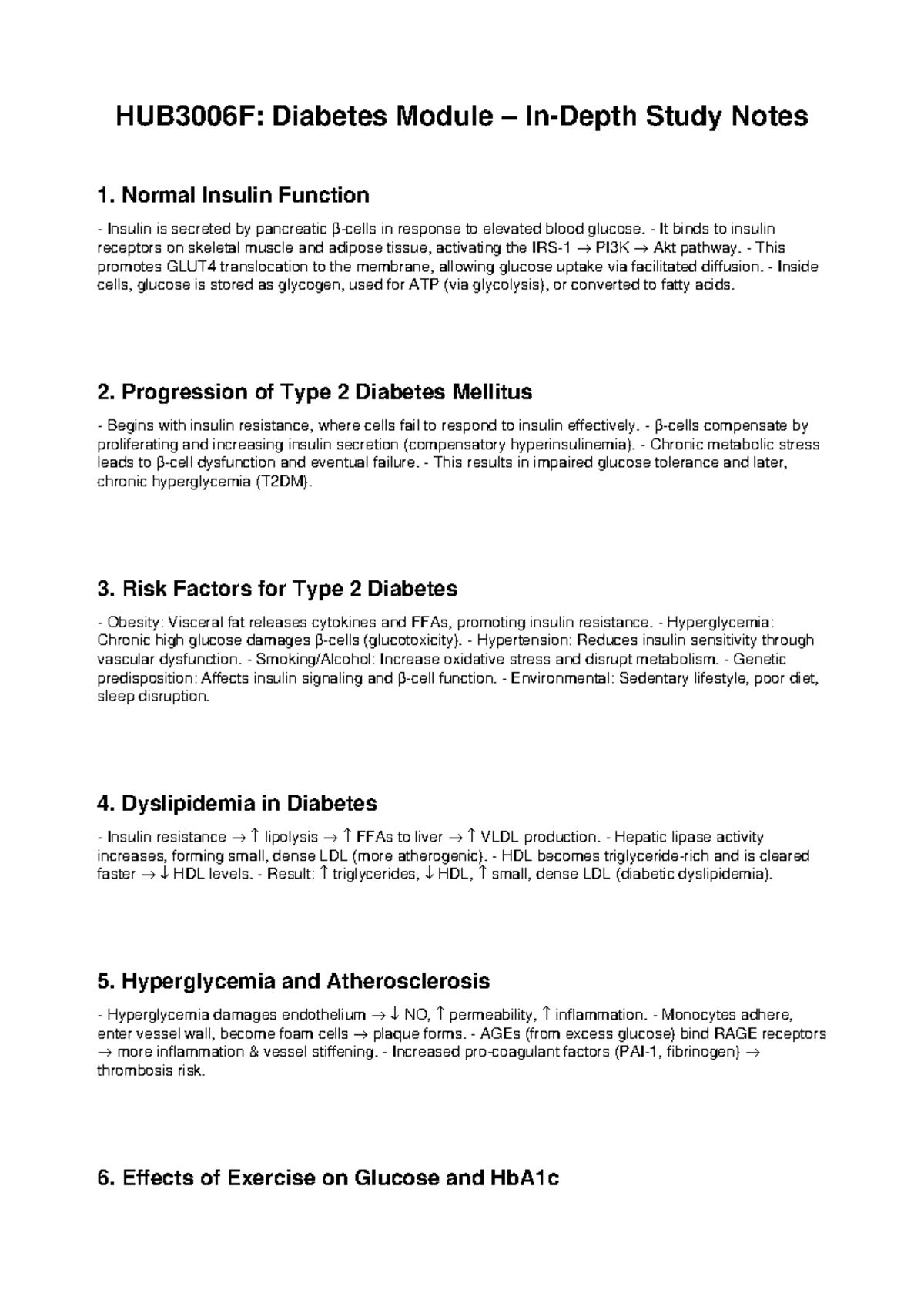 HUB3006F: Comprehensive Study Notes on Diabetes Module - Studocu