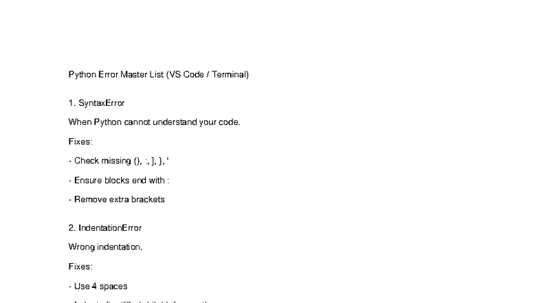 Python error reference - Python Error Master List (VS Code / Terminal ...