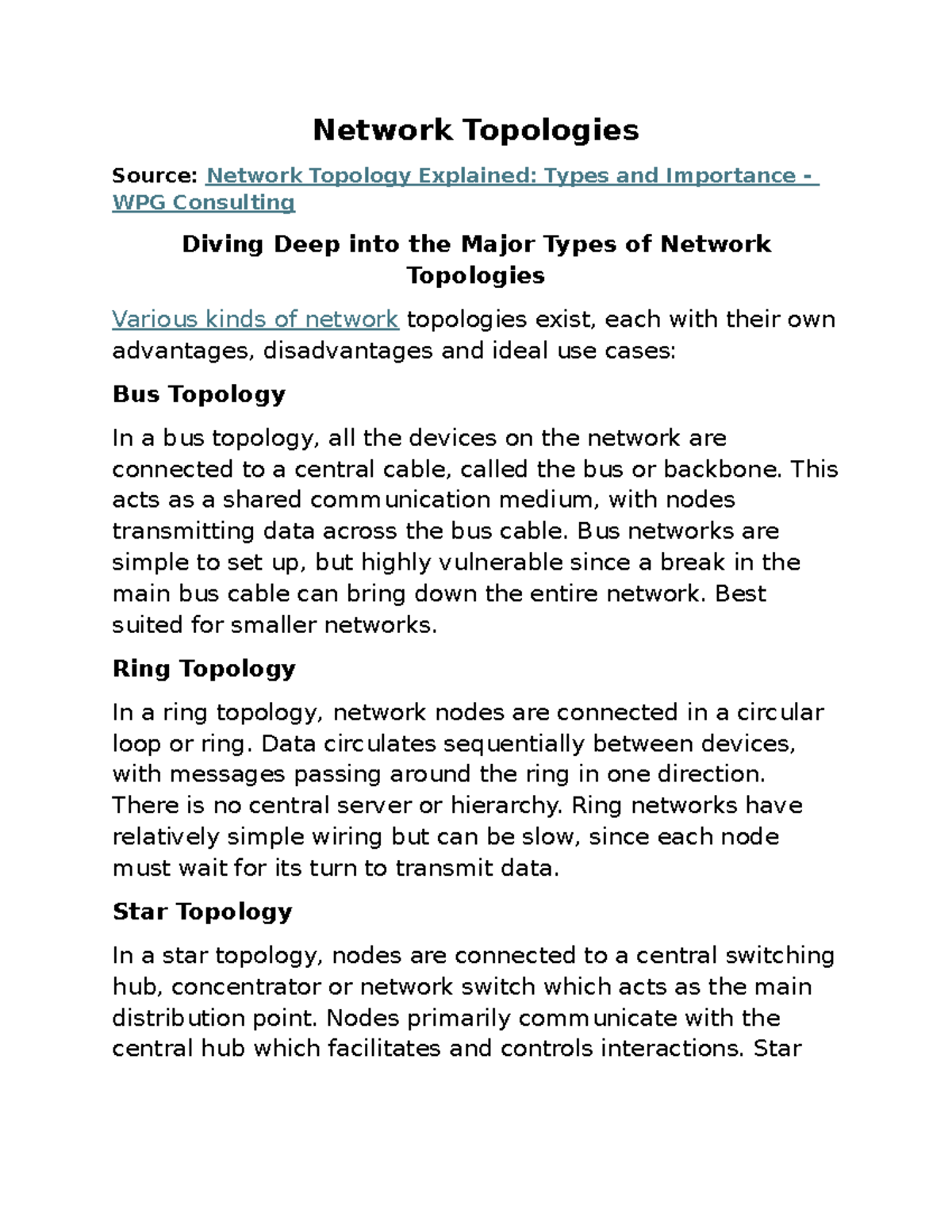 Network Topologies: Types, Advantages, and Use Cases - Studocu