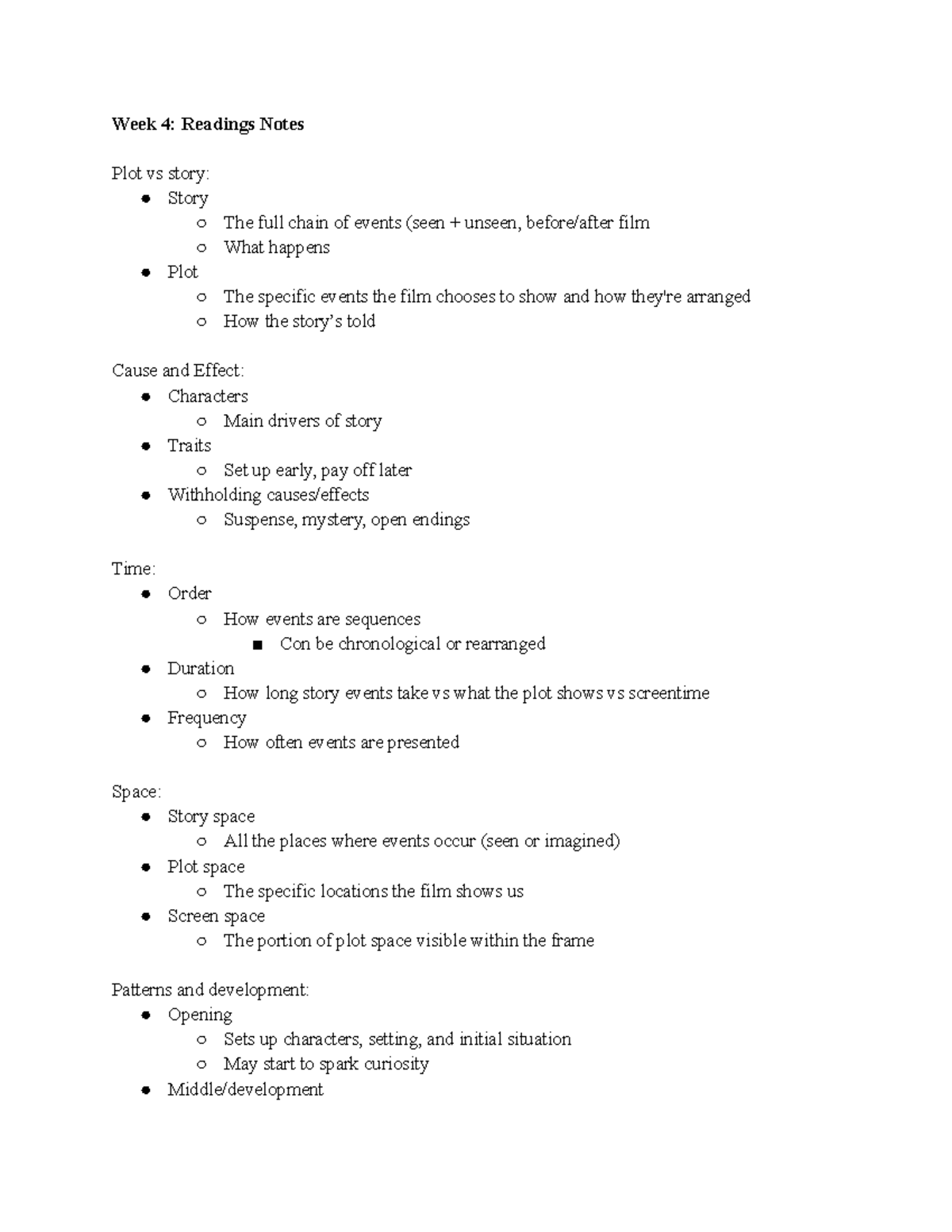 FILM 111: Lecture Notes on Cinematic Techniques (Weeks 4-8) - Studocu