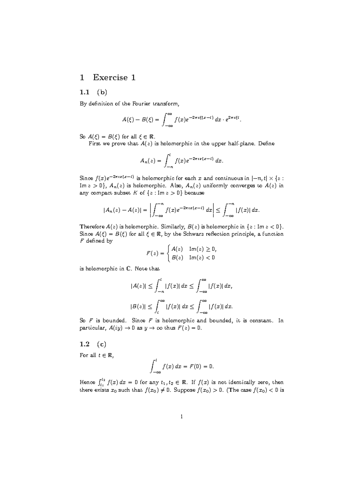 Math 185 Homework 5: Fourier Transform and Holomorphic Functions - Studocu