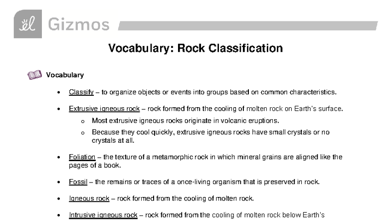 Rock Classification Vocabulary: Key Terms and Definitions - Studocu