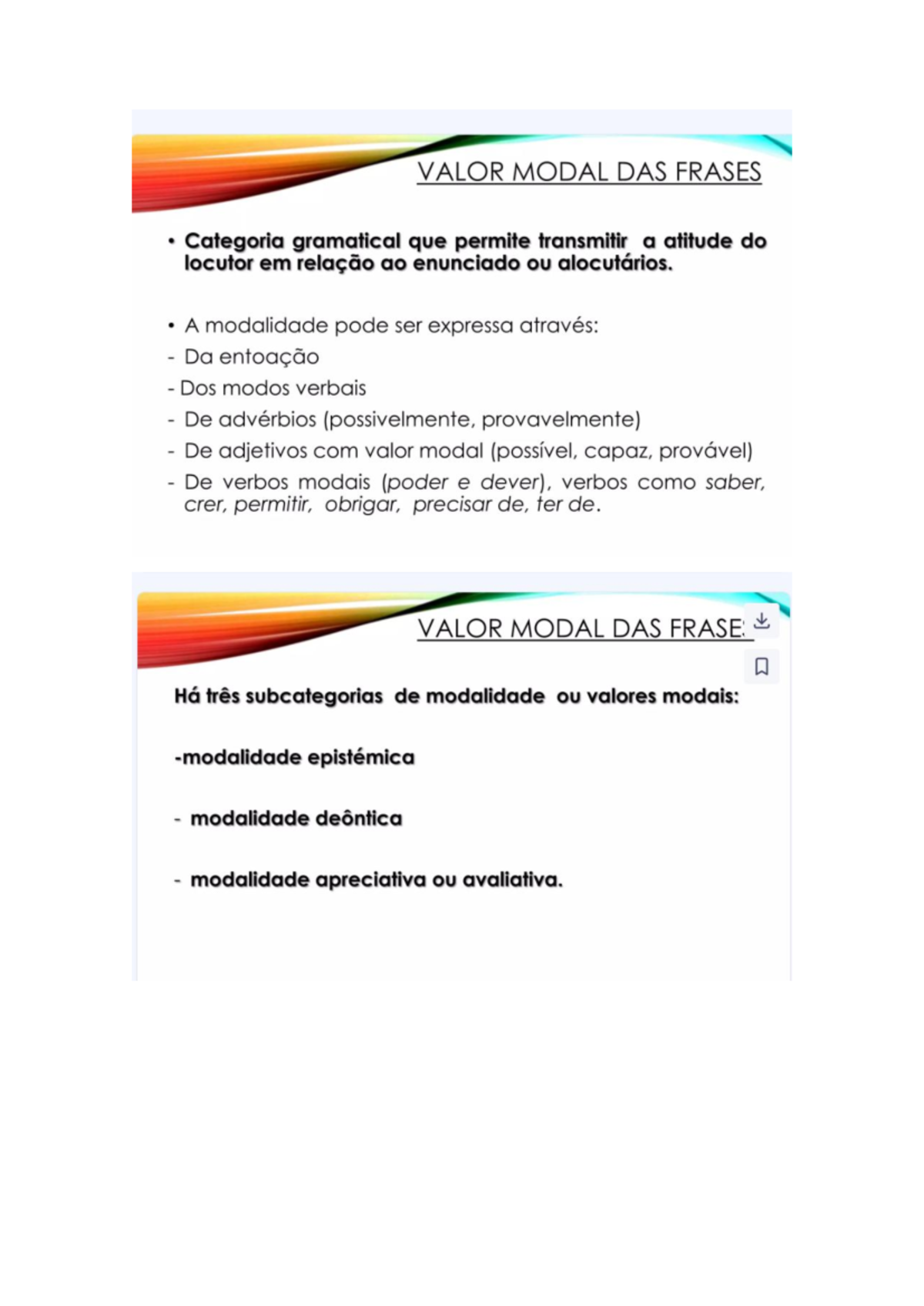 Valor Modal DAS Frases - Gramática - VALOR MODAL DAS FRASES Categoria ...