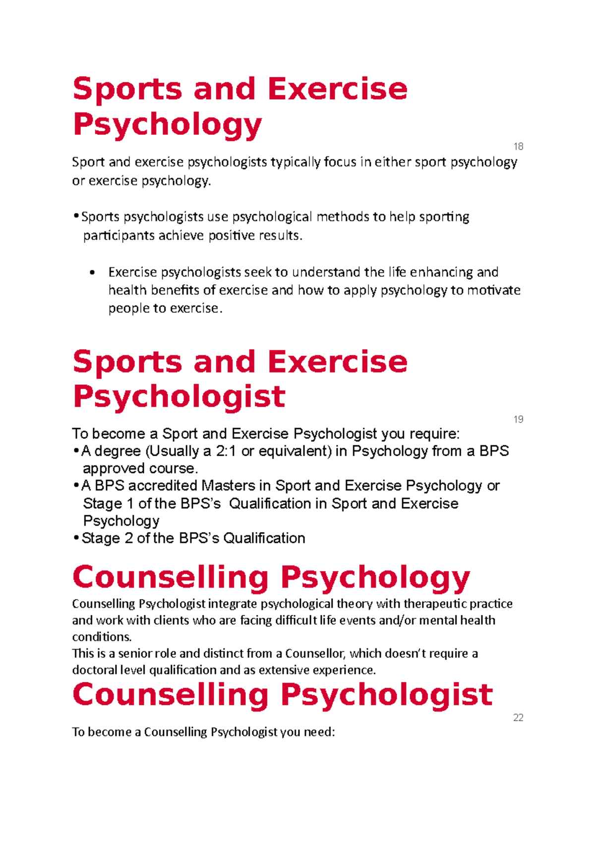 Professions Notes 2 - Sports and Exercise Psychology 18 Sport and ...