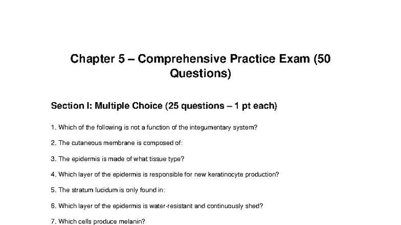 Chapter 5 Integumentary System 50Q Practice Exam - Studocu