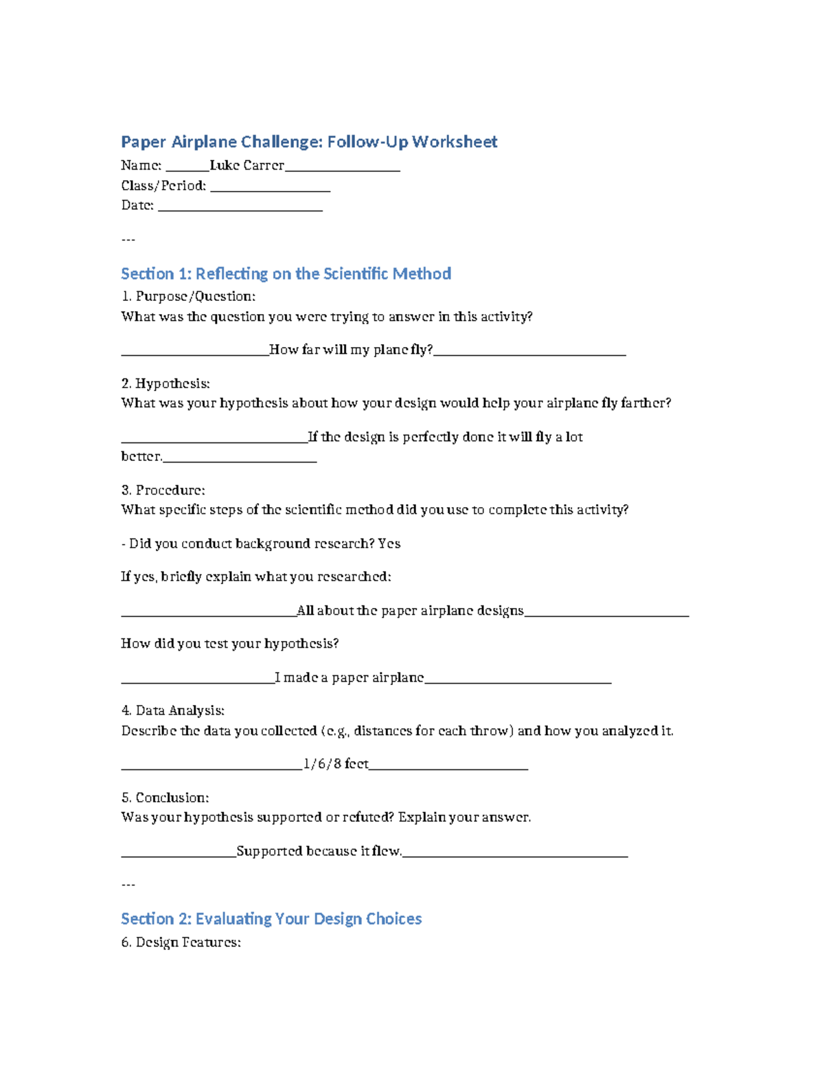 Paper Airplane Challenge Worksheet - Paper Airplane Challenge: Follow ...