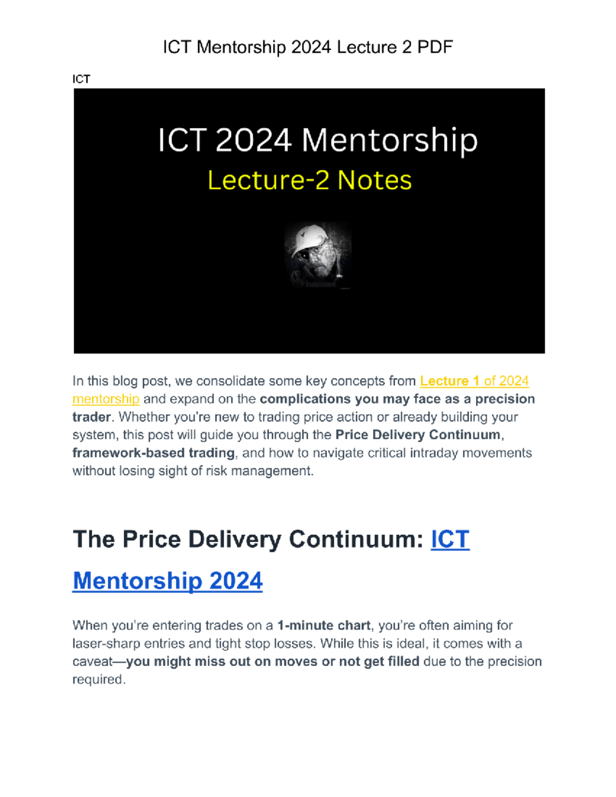 ICT 2024 Mentorship Lecture 2: Price Delivery Continuum Insights - Studocu