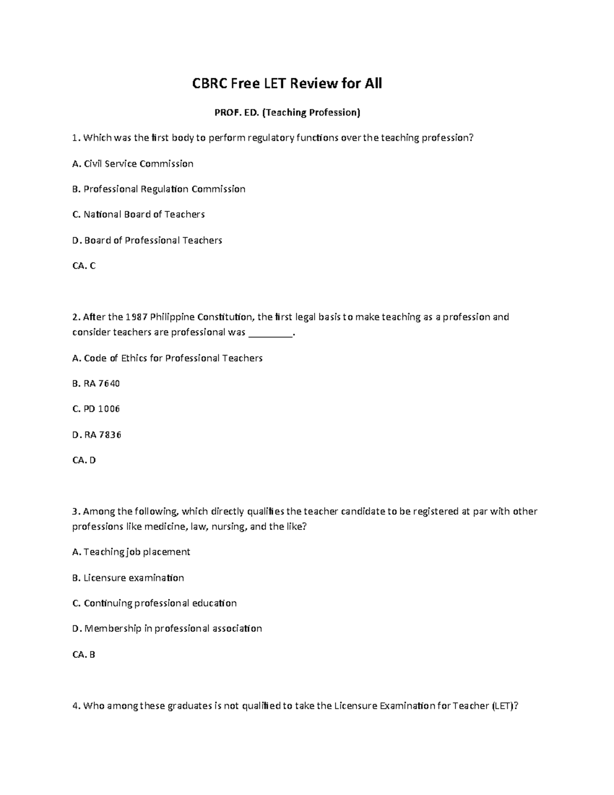 Profed - Comprehensive LET Review Questions and Answers - Studocu