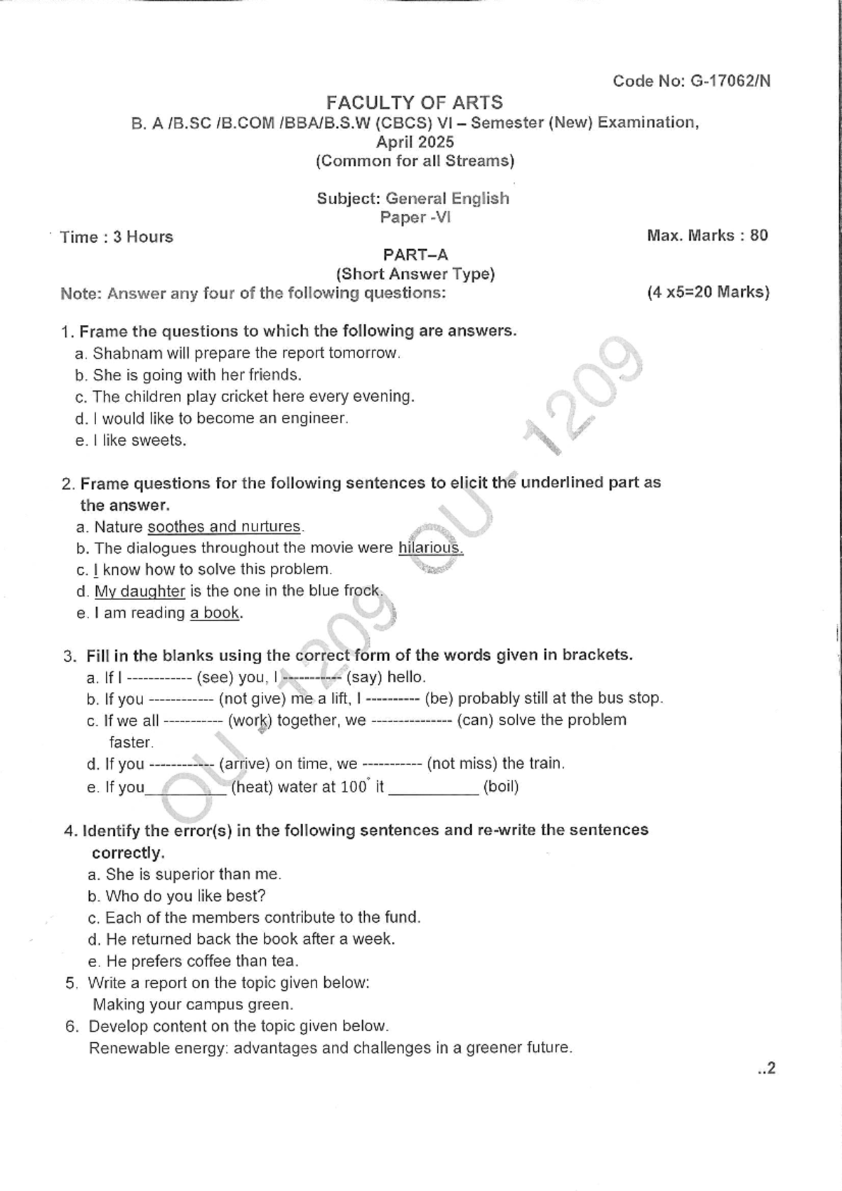 General English Paper VI - G-17062/N Exam Questions (April 2025) - Studocu