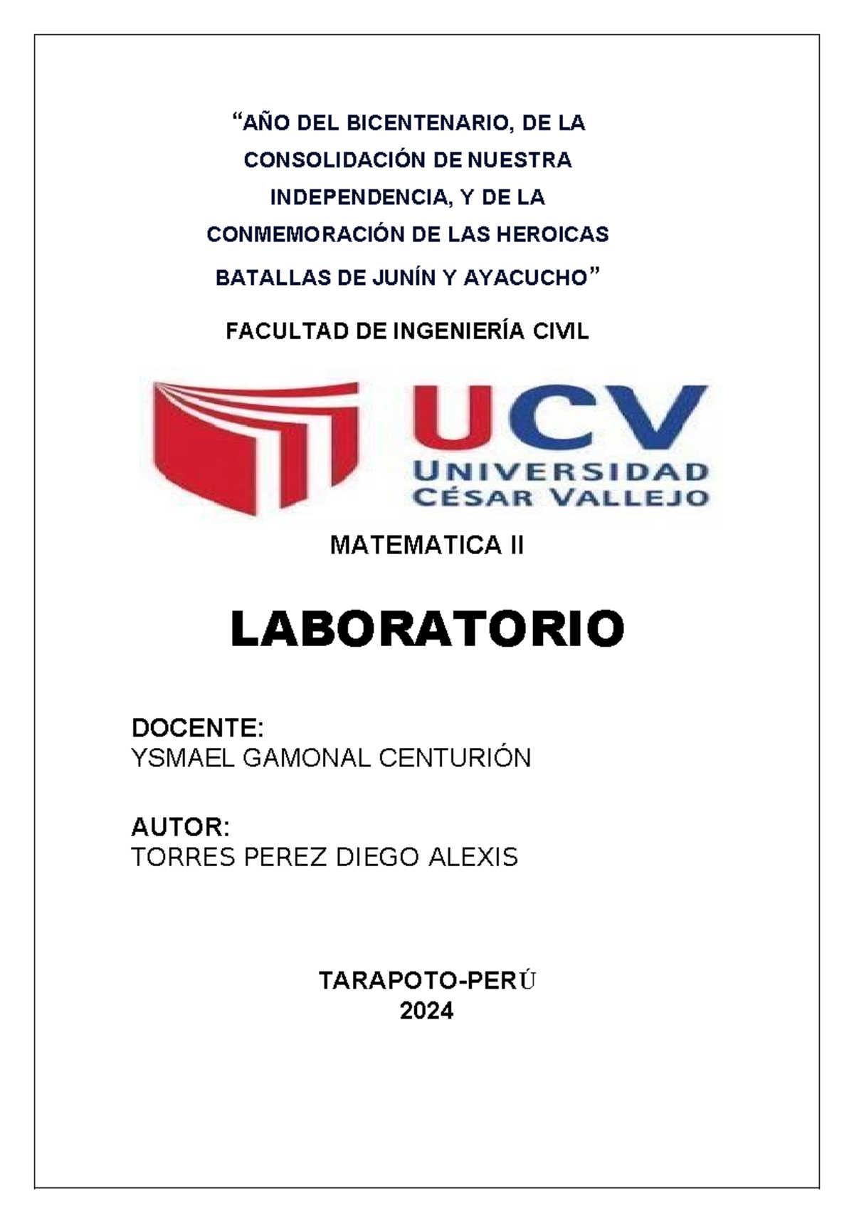 caratula de informe - Tutoria IV - “AÑO DEL BICENTENARIO, DE LA ...