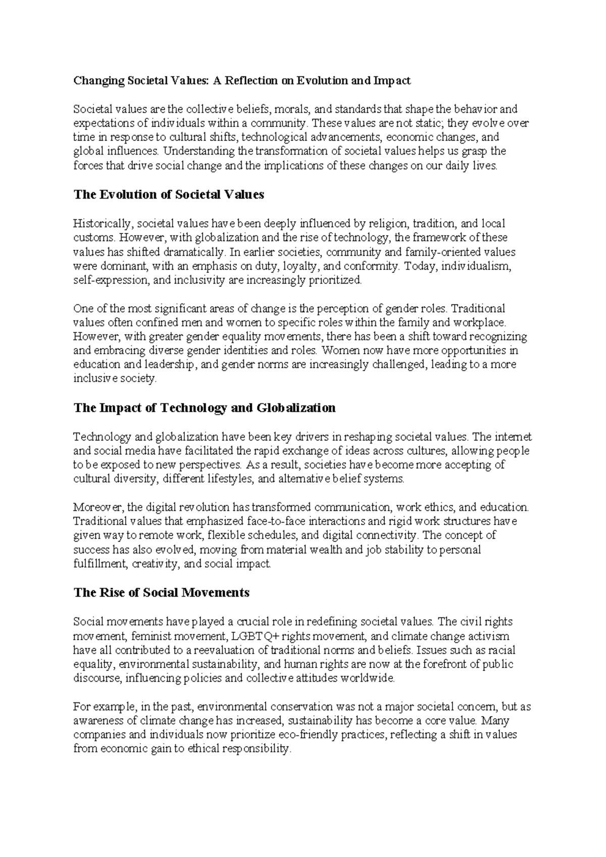 Changing Societal Values: Evolution, Impact, & Global Influences - Studocu