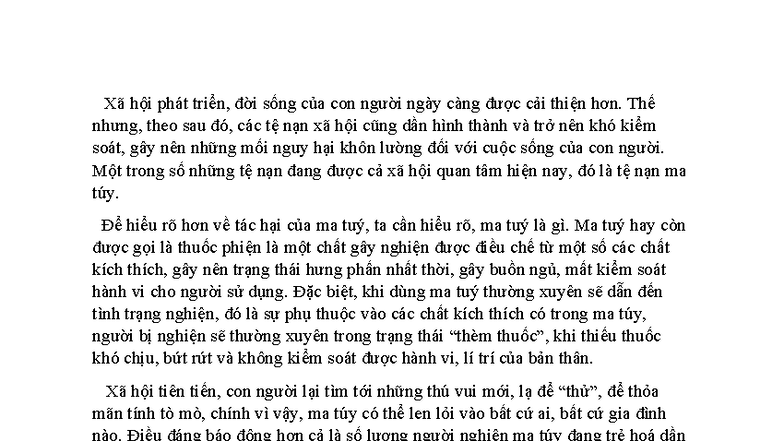 Văn Nghị Luận Xã Hội: Tác Hại Của Ma Túy - CCCCCC - Studocu