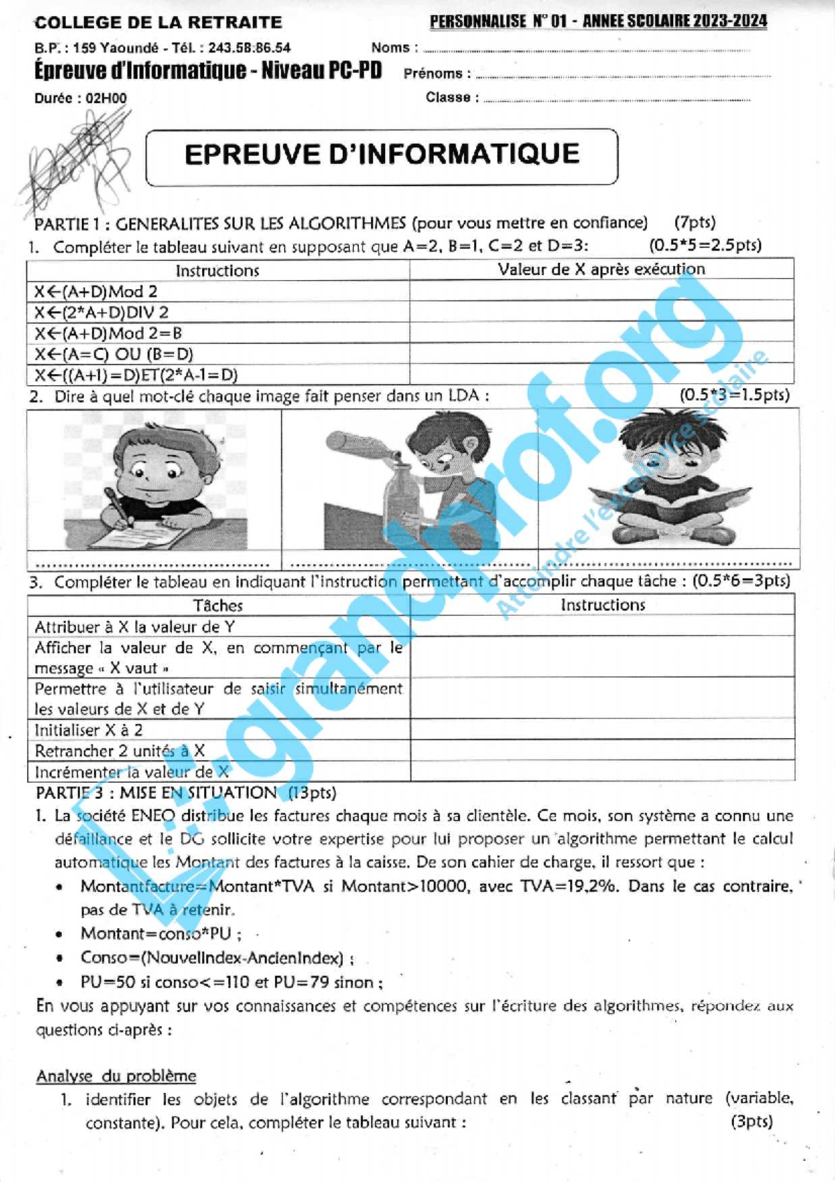 Informatique 1ere CD Perso 1 College Bilingue Retraite 2023 2024 ...