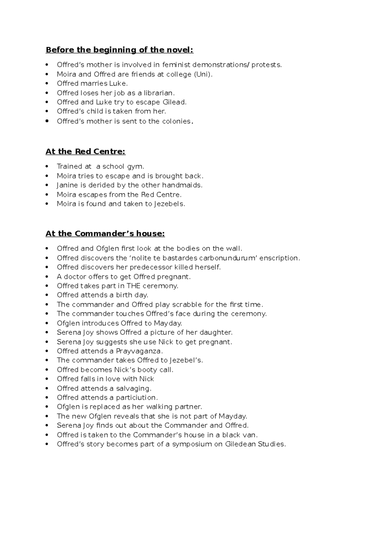 THMT Chronology - Before the beginning of the novel: Offred’s mother is ...