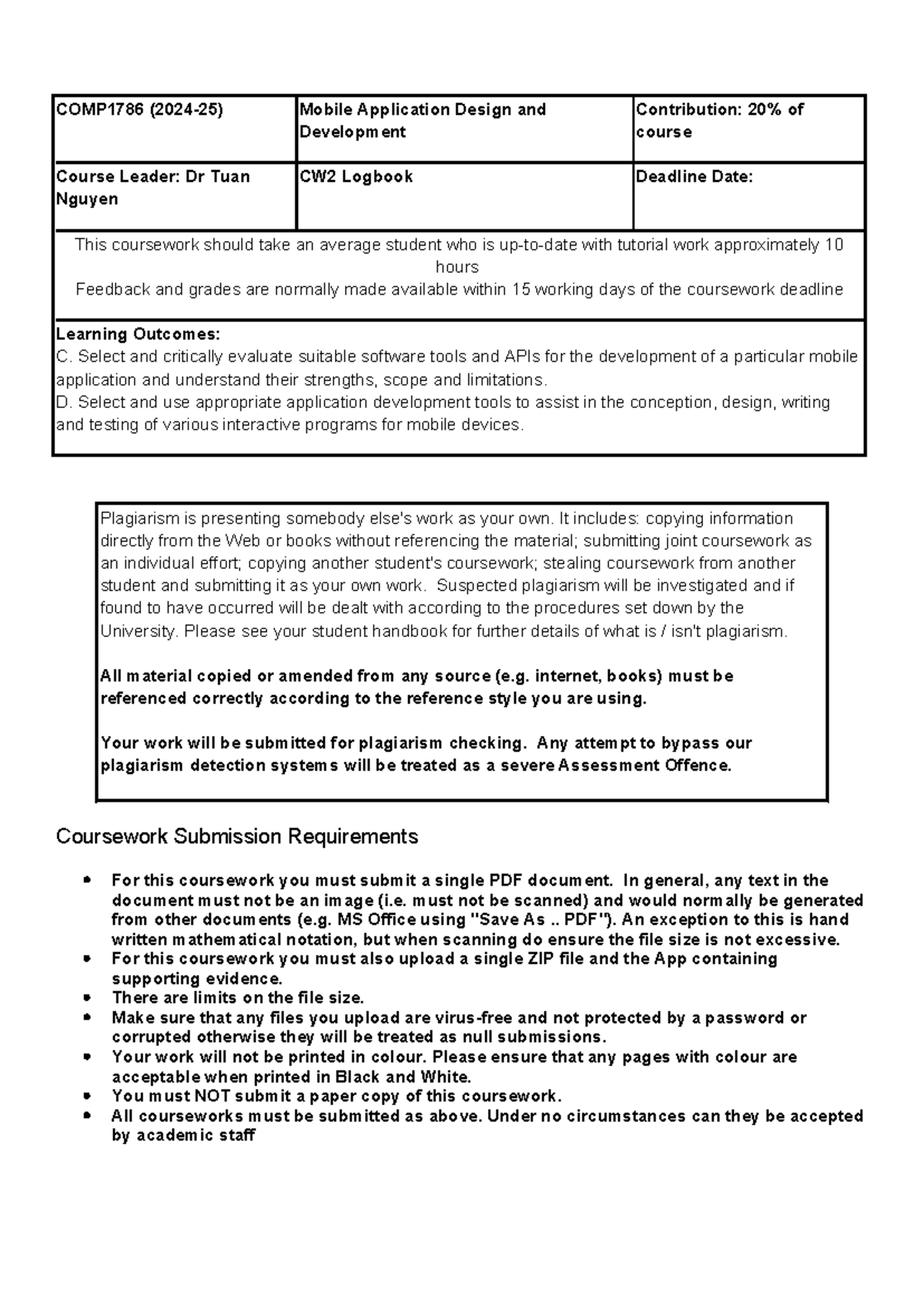 COMP1786 CW2 Logbook for Mobile App Design & Development - Studocu