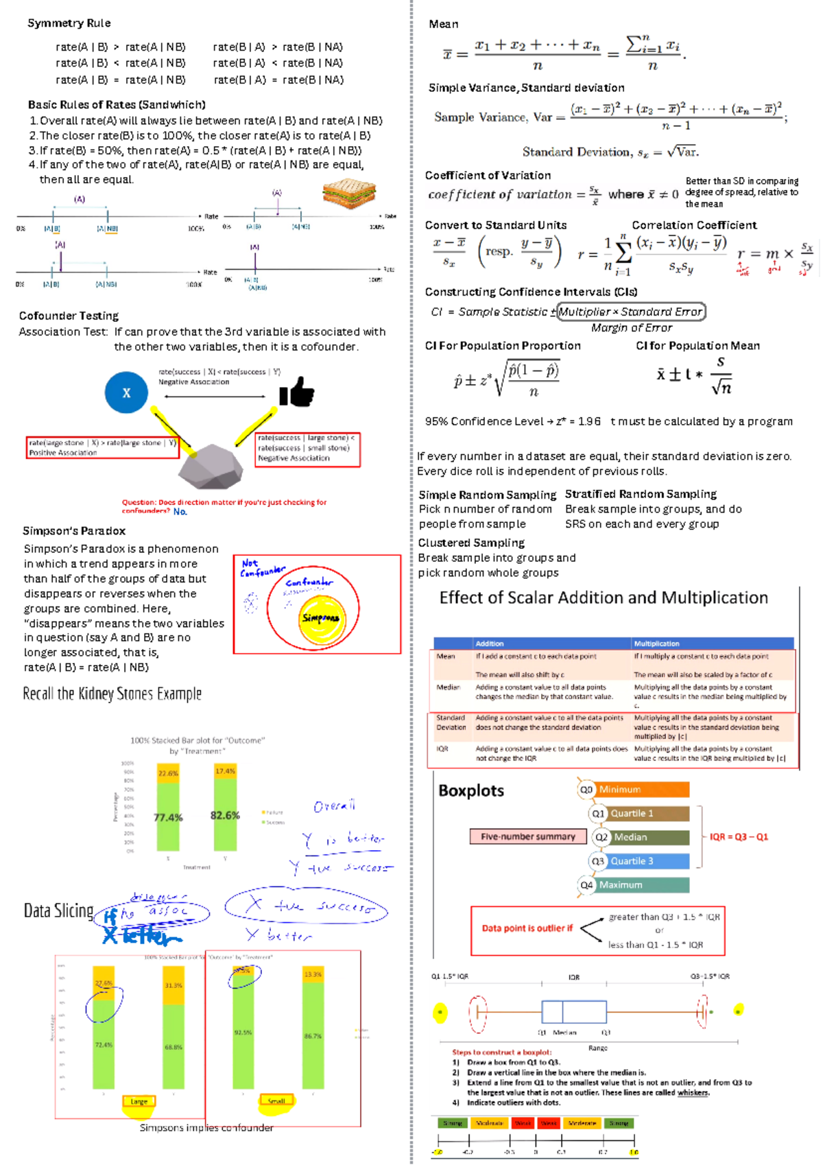 GEA1000 A4 Helpsheet for Exams V2 - Mean Simple Variance, Standard ...